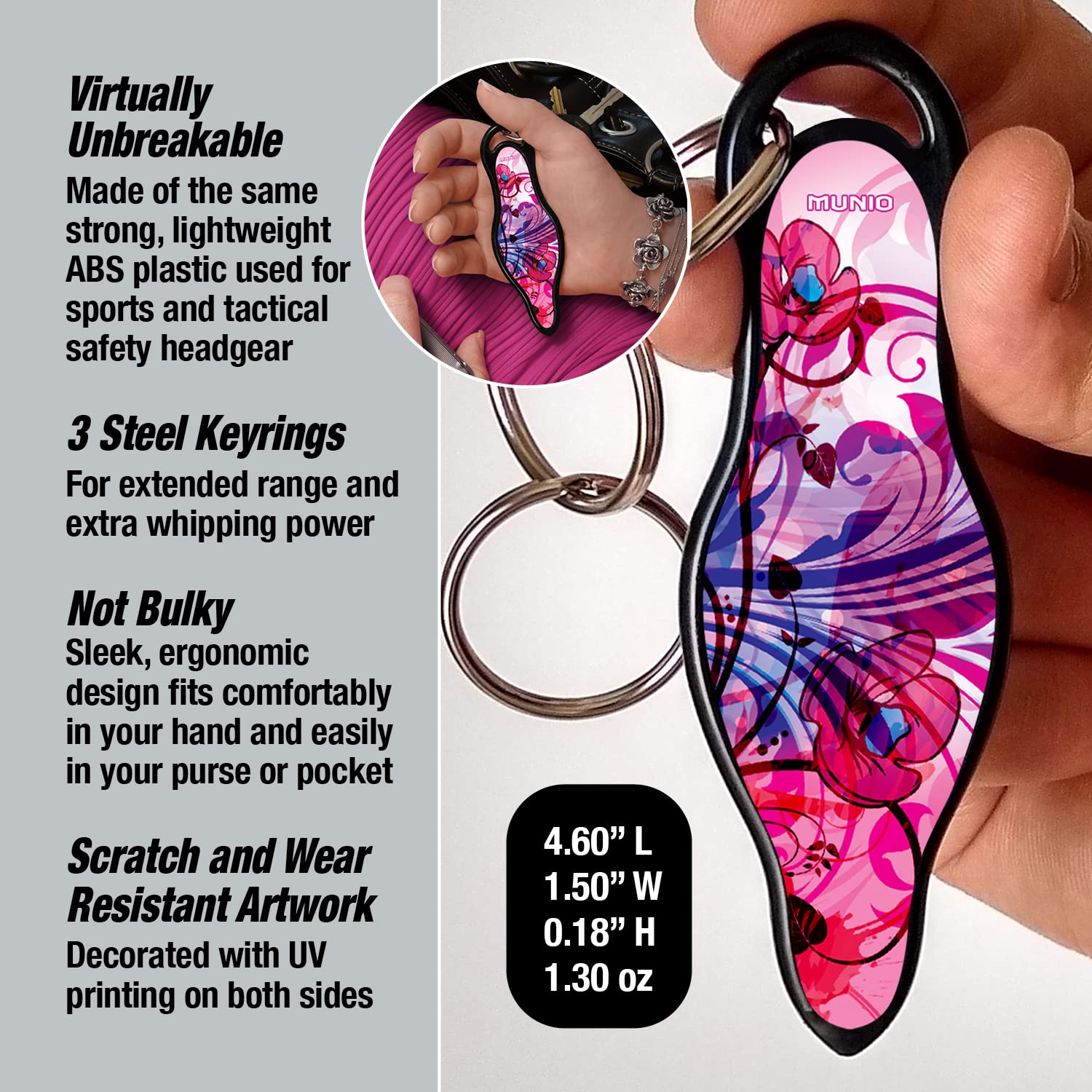 MUNIO Kubaton + Sabre Pepper Spray Safety Keychain for Women Set, Made in USA