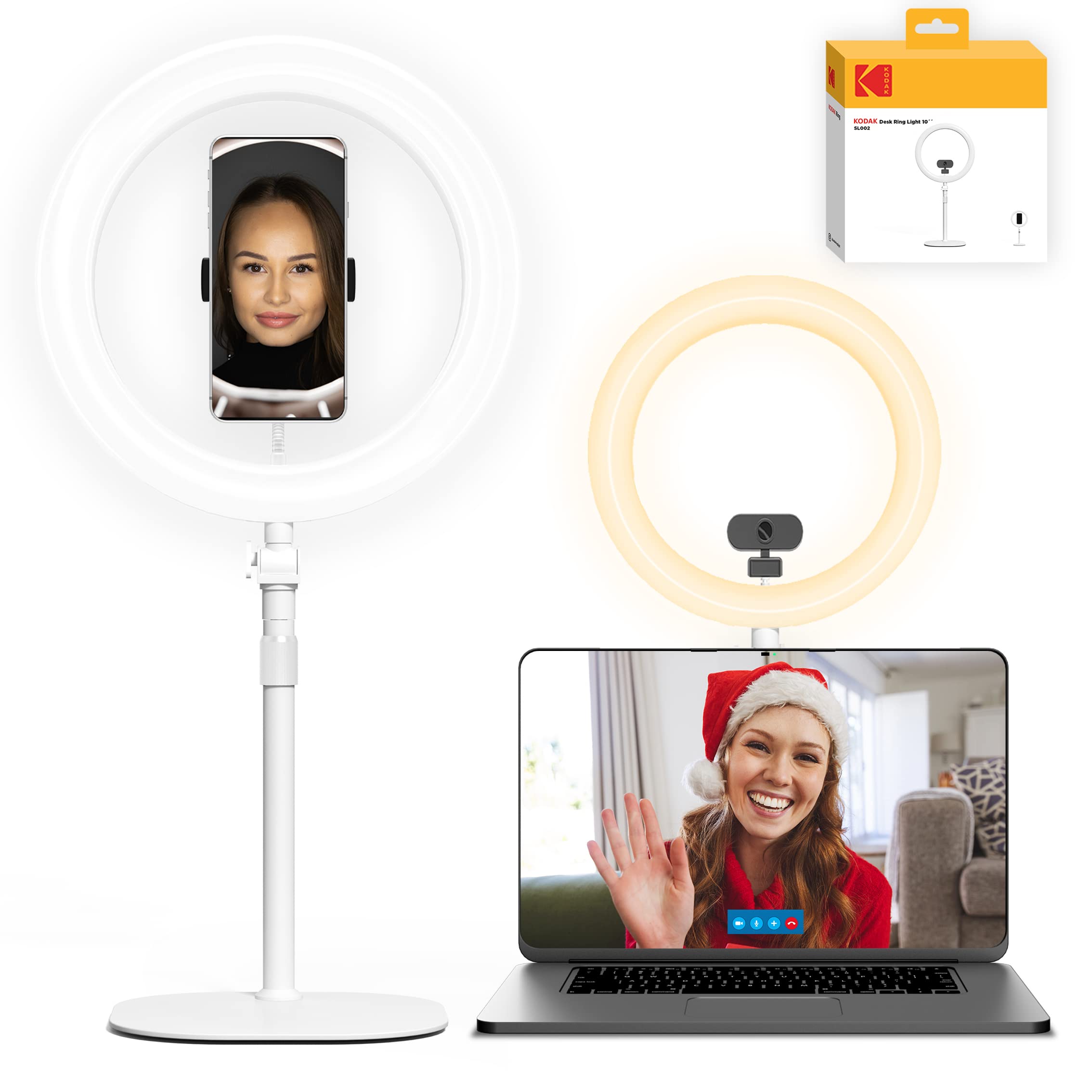 Kodak Desktop Ring Light 10" – Laptop Ring Light for Zoom Meetings with Stand and Phone Holder for Video Conference/Online Meeting/Video Call/Live Streaming/Webcam – Dimmable with 3 Light Modes