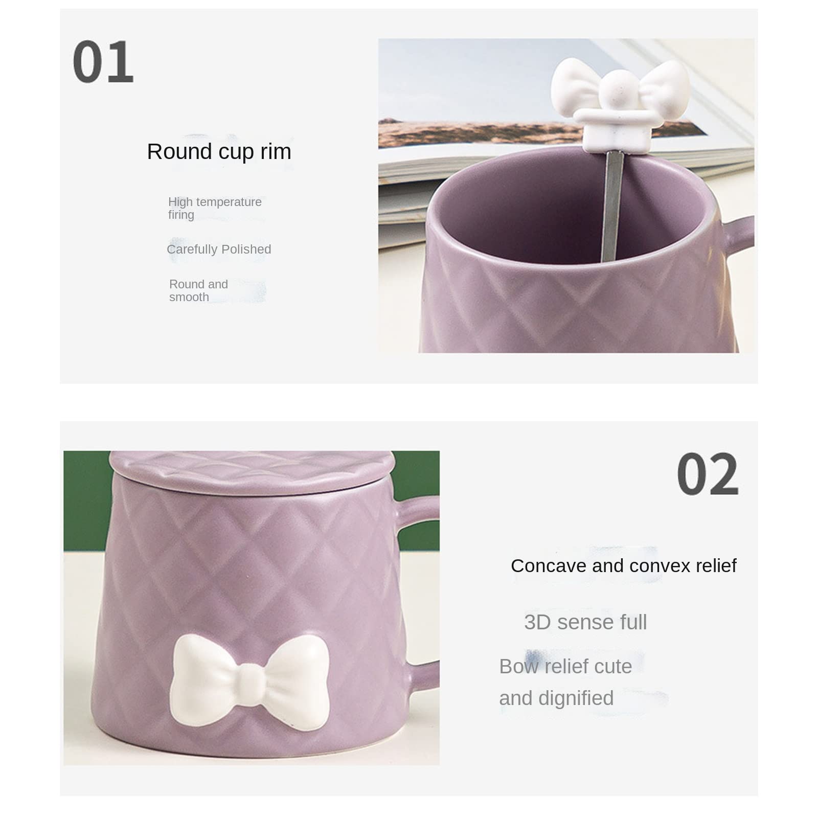 MOMEITU Kawaii Mug Cup Cute Bow Ceramic Cup Cute Girl Water Cup Cute Milk Cup Cute Coffee Cup Kawaii Band Water Cup(350ML,Pink)