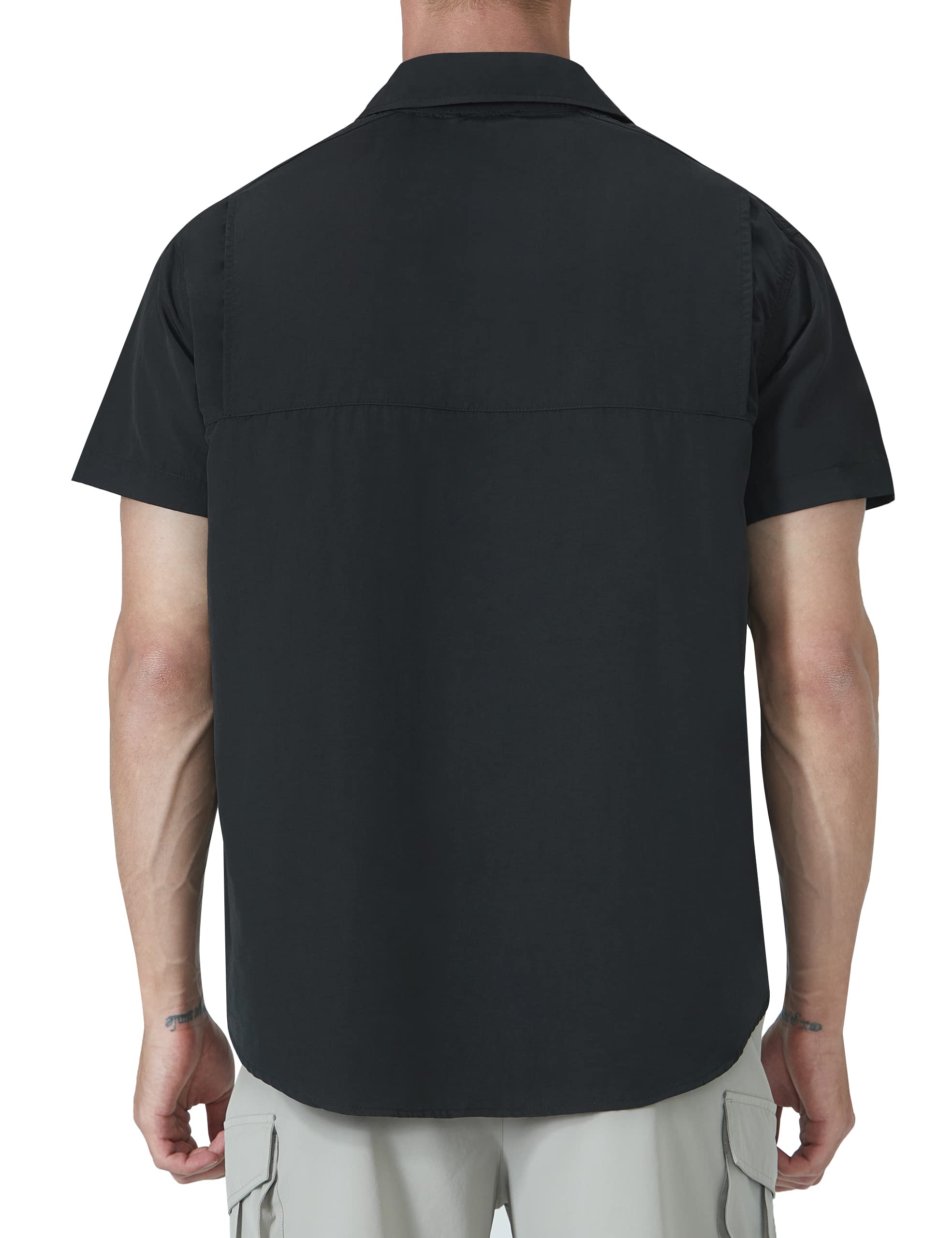 Mens Short Sleeve Fishing Shirts UPF 50+ Sun Potection UV Shirts for Hiking Button Down Shirts with Velcro Pockets for Work Black