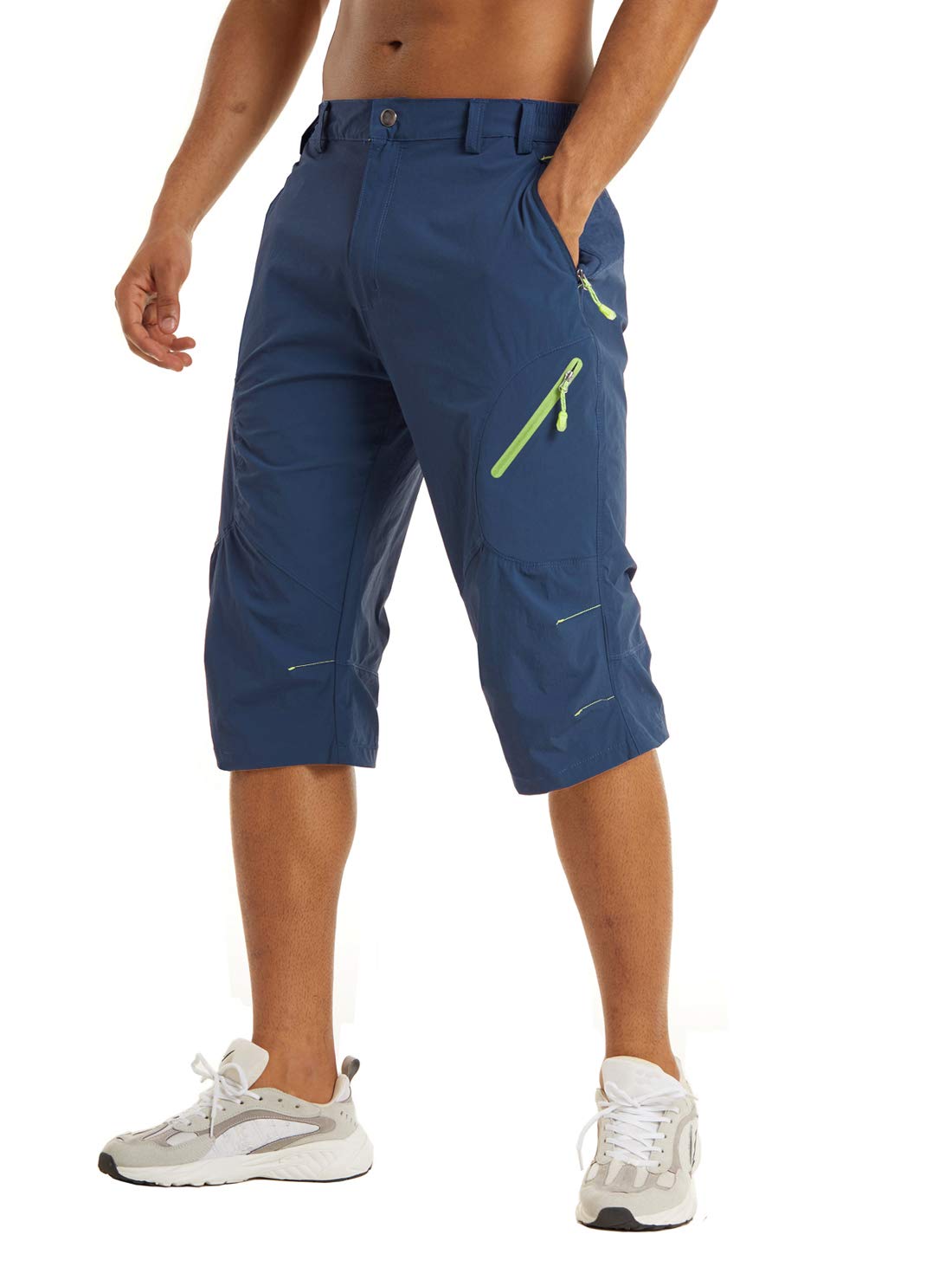 LACSINMO Men's Below Knee Shorts Quick Dry 3/4 Hiking Long Walking Shorts Summer Thin Capris with 4 Zipper Pockets Royal Blue