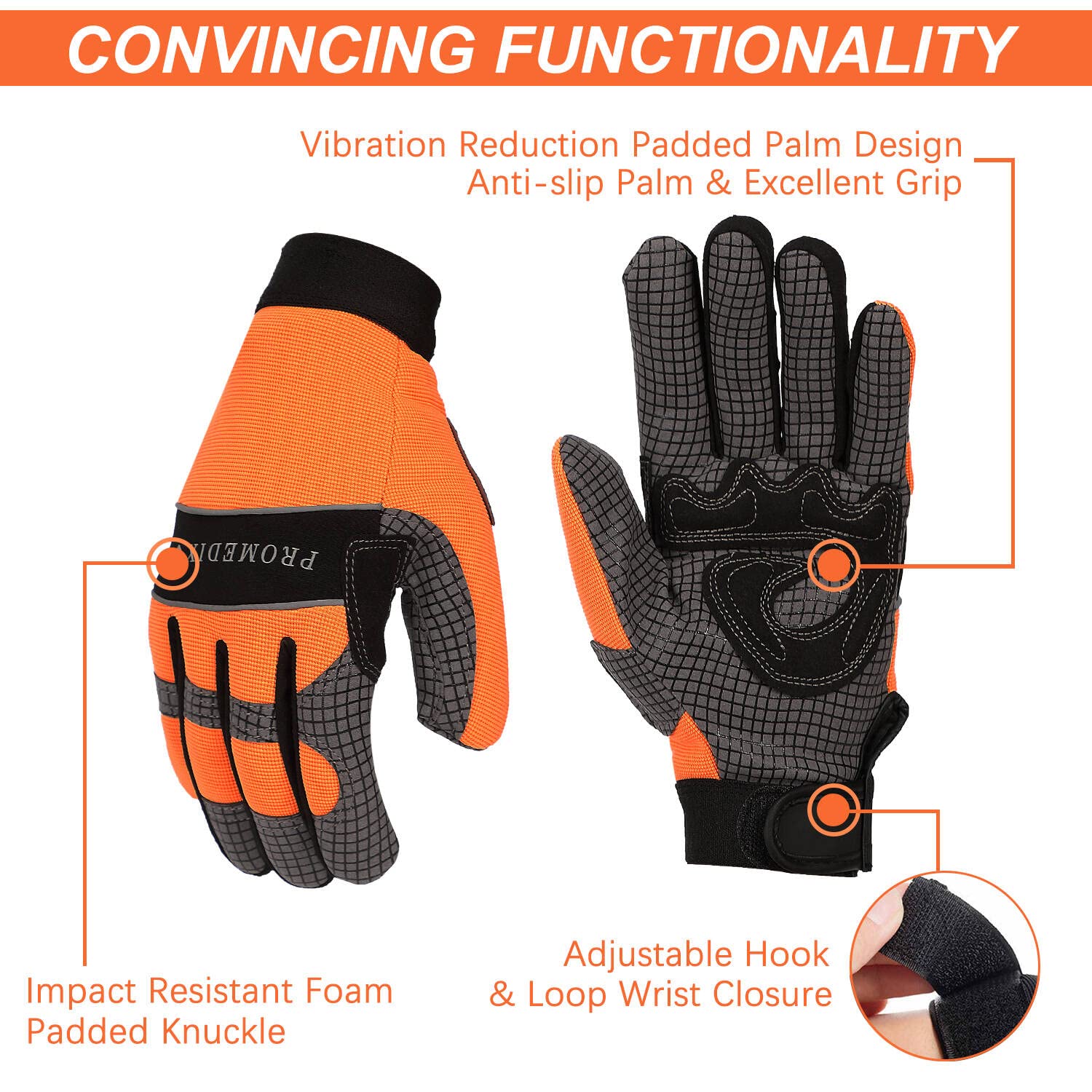 PROMEDIX P 2-Pairs Safety Work Gloves,Mechanics Gloves,Working Gloves for Man with Glove Clip,One size fits most.
