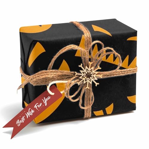 InterestPrint Halloween Orange Smilies Gift Wrapping Paper Roll for Christmas Decorations Them Party Decor, DIY 3 Pieces