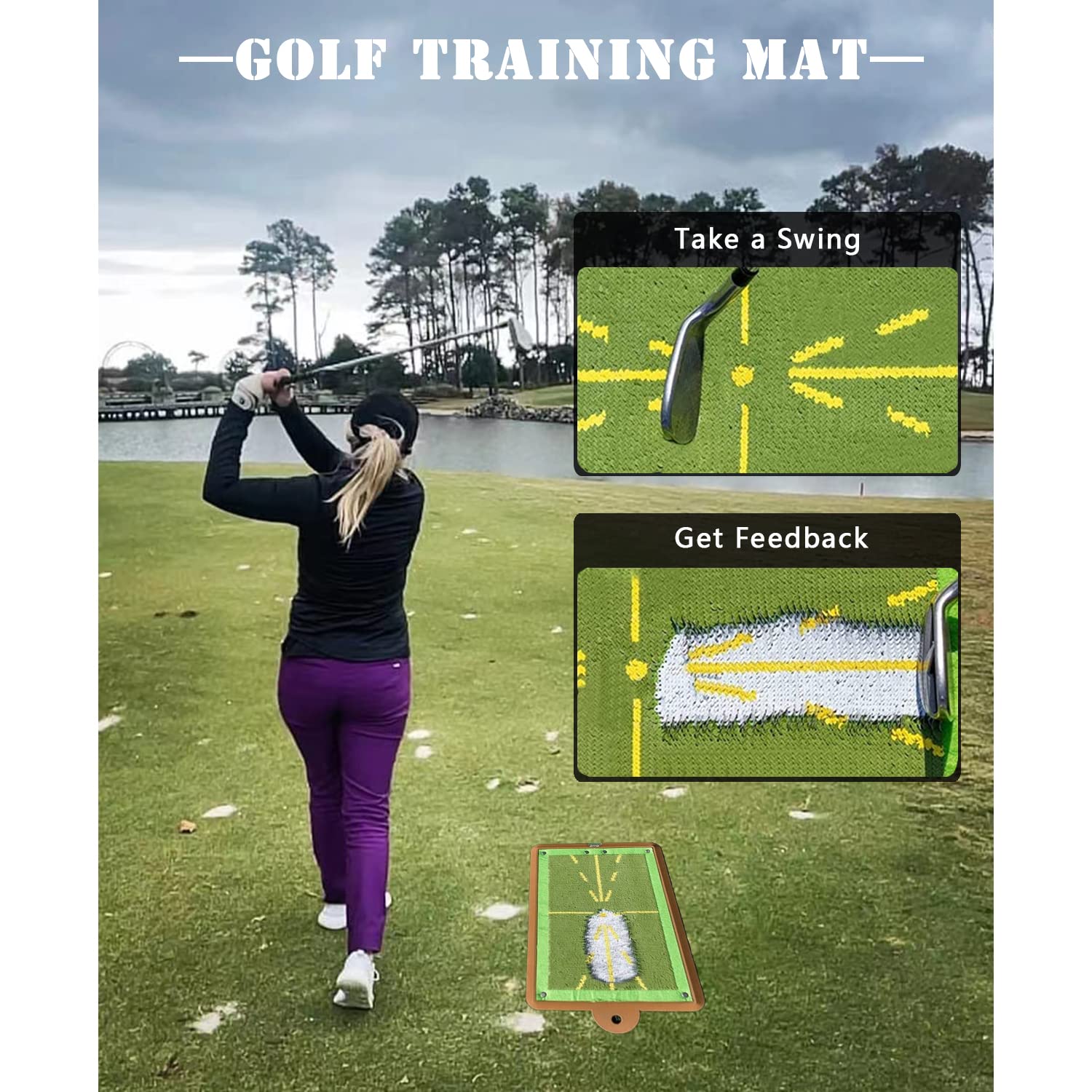 NARKEN Golf Training Mat for Swing Detection Batting, 2023 Newest Premium Golf Impact Mat, Golf Path Feedback Golf Practice Mats, Indoor/Outdoor Golf Training Aid Equipmen, green