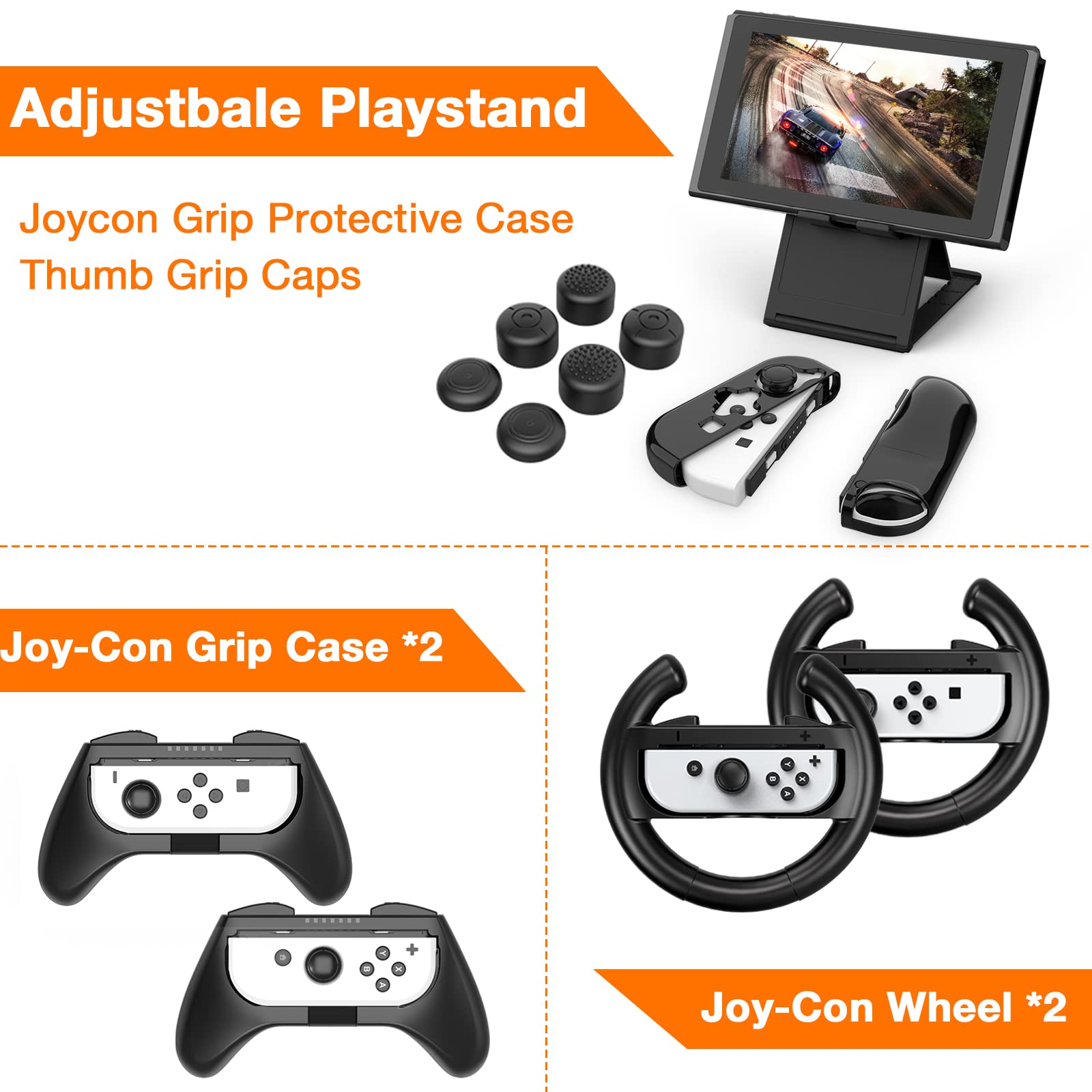 Mooroer Switch OLED Accessories Bundle 27 in 1 for Nintendo Switch OLED Model 2021, Gift Kit for OLED Carrying Storage Case, Dockable Protective Case Covers, Screen Protector, Joycon Grip & More