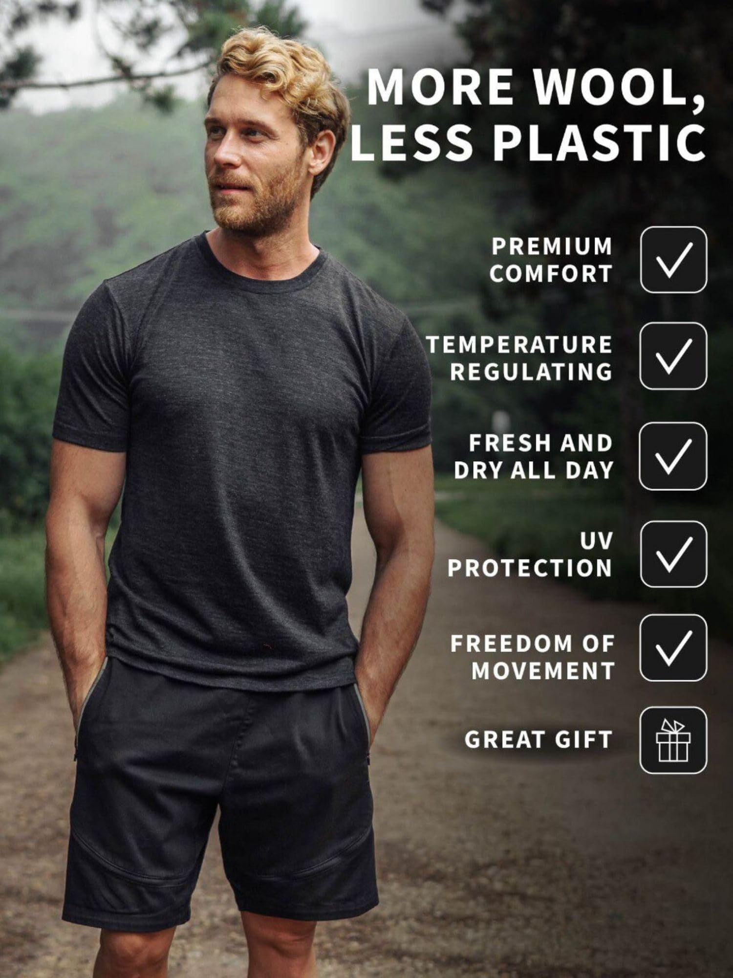 Merino.tech Merino Wool T-Shirt Mens - 100% Organic Merino Wool Undershirt Lightweight Base Layer (Large, Navy)