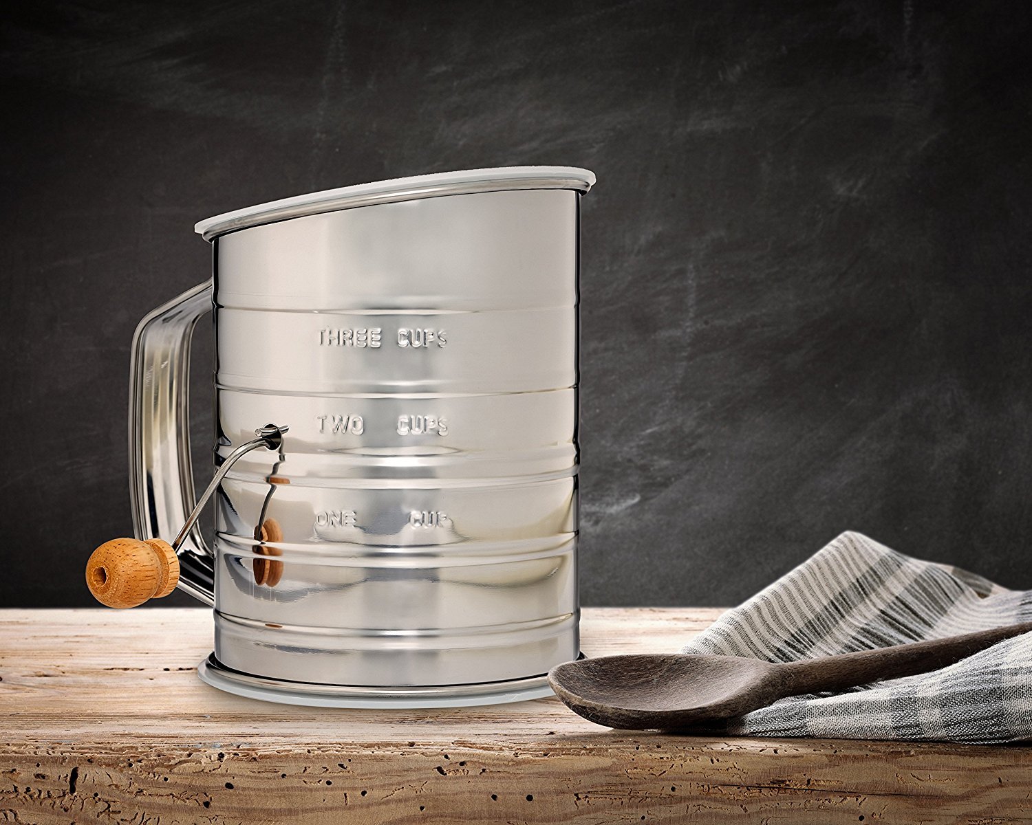 Natizo Stainless Steel 3-Cup Flour Sifter - Lid and Bottom Cover - No More Mess In Your Kitchen