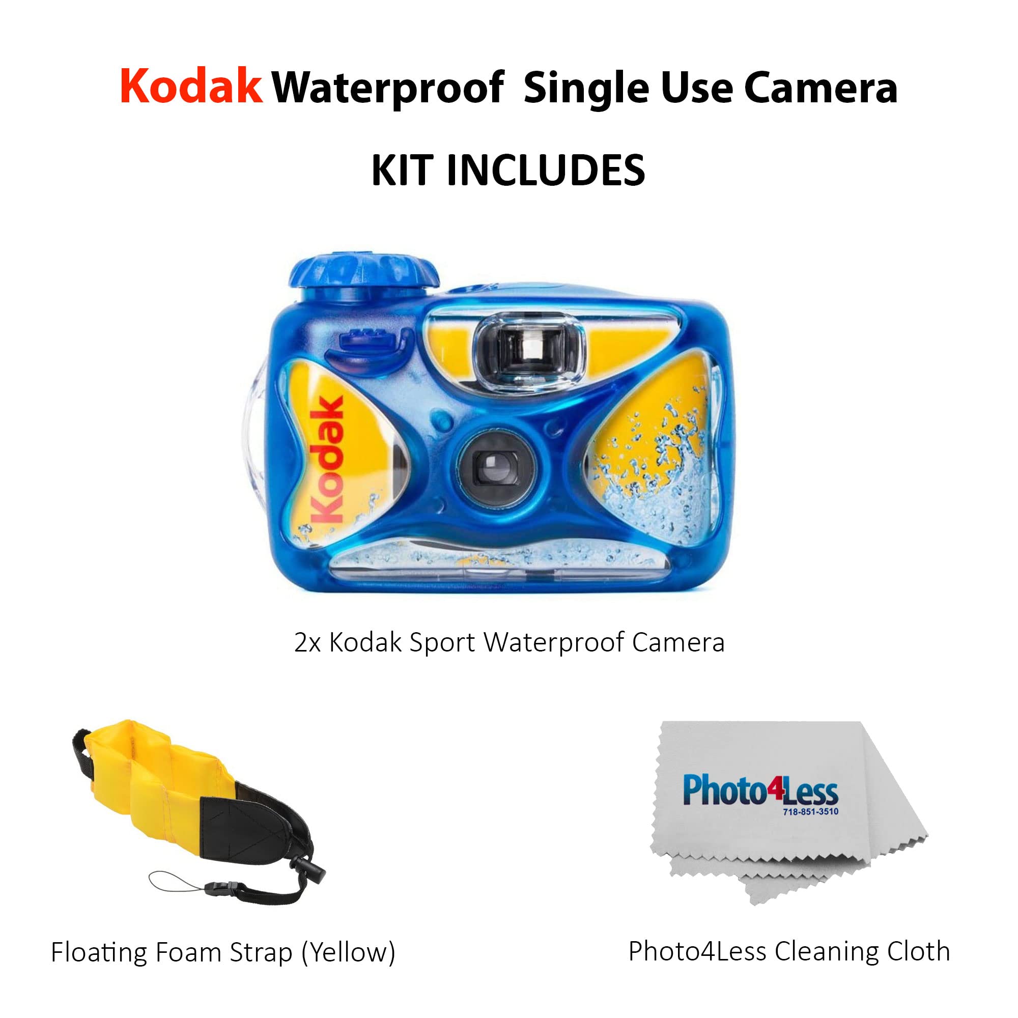 Kodak Sport Waterproof Single Use Camera 2 Pack - Floating Strap and Cloth