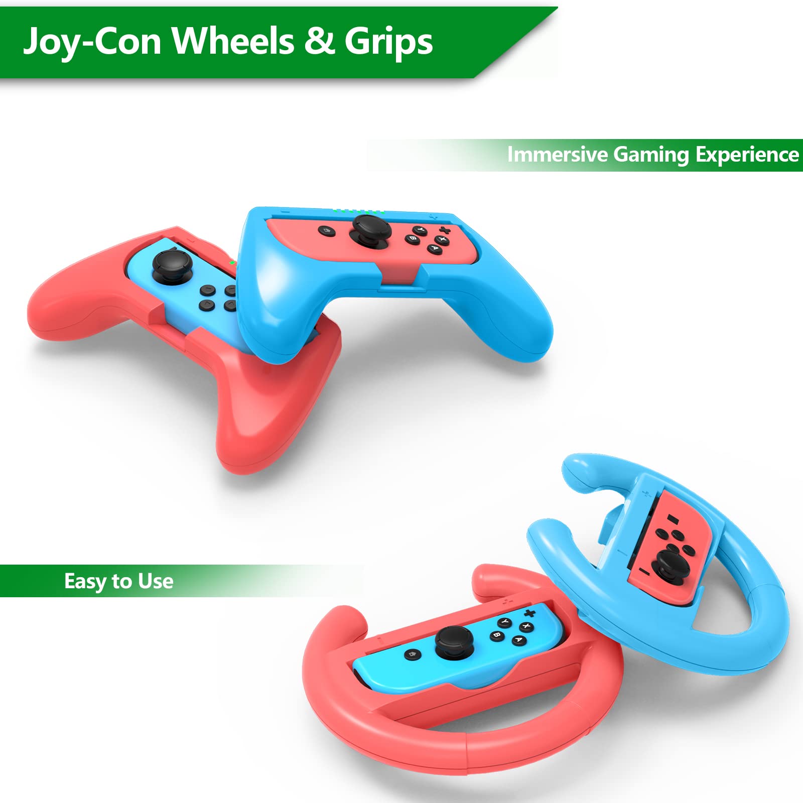Mooroer Switch Accessories Bundle Compatible with Nintendo Switch, 27 in 1 Gift Kit with Carrying Case, Dockable Protective Case Cover, Screen Protector, Joycon Grip, Steering Wheel & More (Red&Blue)