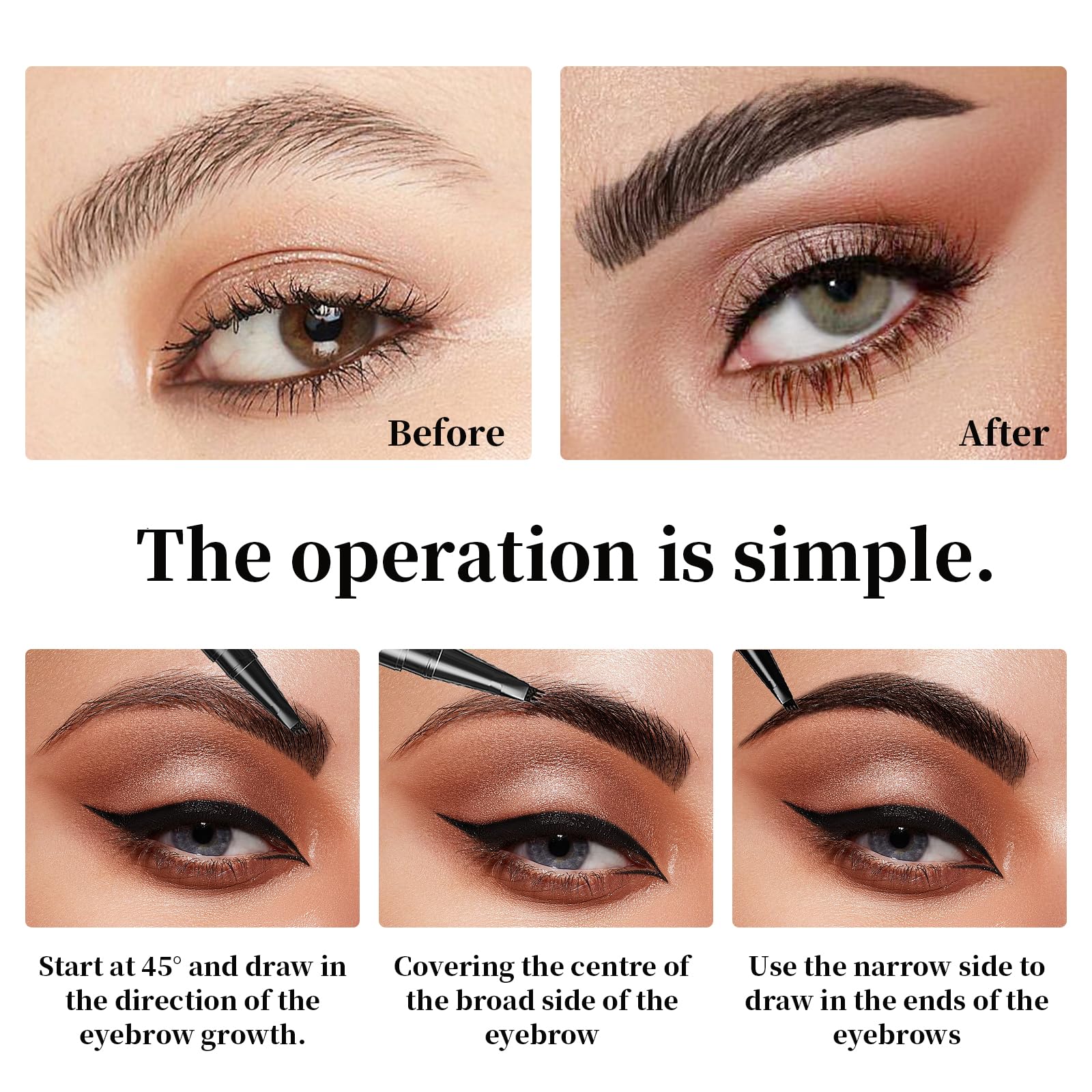 Kairry Eyebrow Pencil,Eyebrow Microblading Pen Liquid Eyebrow Pen Micro 4 Point Brow Pen Long-Lasting,Water-Resistant, Smudge-Proof Fine-Stroke Microblading Pencil Eyebrow Pencil Blak