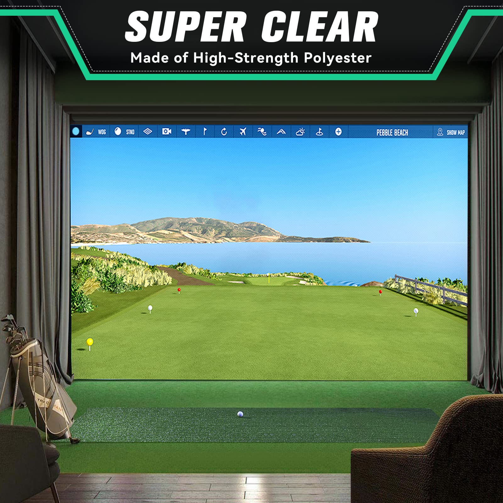 NATBEESY Golf Simulator Impact Screen for Golf Training, Indoor Golf Impact Screen 9.8 ft x 8.5 ft, Come with 38pcs Grommet Holes, Natual Polyester Fabric HD Projection.