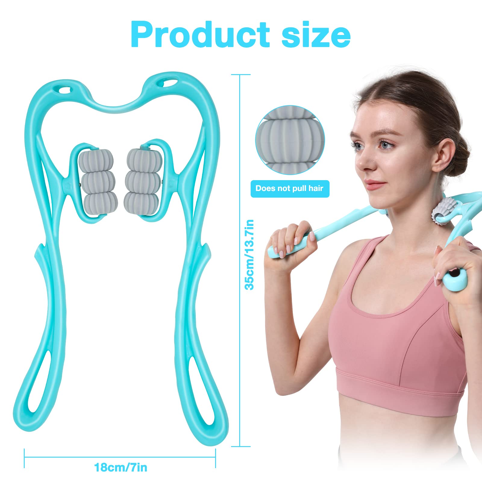 Neck Massager, Handheld Pressure Point Roller Massager Tools for Pain Relief Deep Tissue - Suitable for Neck Legs Cervical Waist and Shoulder Relaxer, Self-Massage & Portable (Blue)