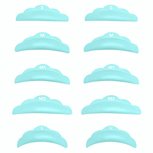 Lash Lift Pads,DIY Eyelash Lift Pads,Eyealsh Perm Rods, Lash Lifting at Home 10 Pcs Sky Blue Pads 5 Size SMM1M2L Reusable Soft Silicone Shields