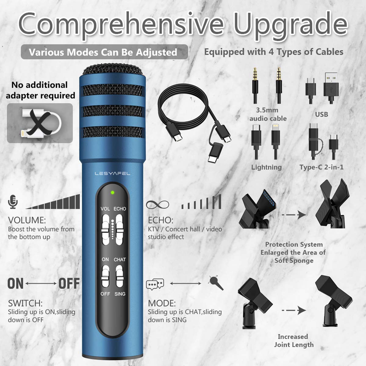 lesyafel Recording Microphone for iPhone,Android,PS4,Mac and Windows Plug&Play,for Live Broadcast,YouTube Video Studio,Gaming (Blue)