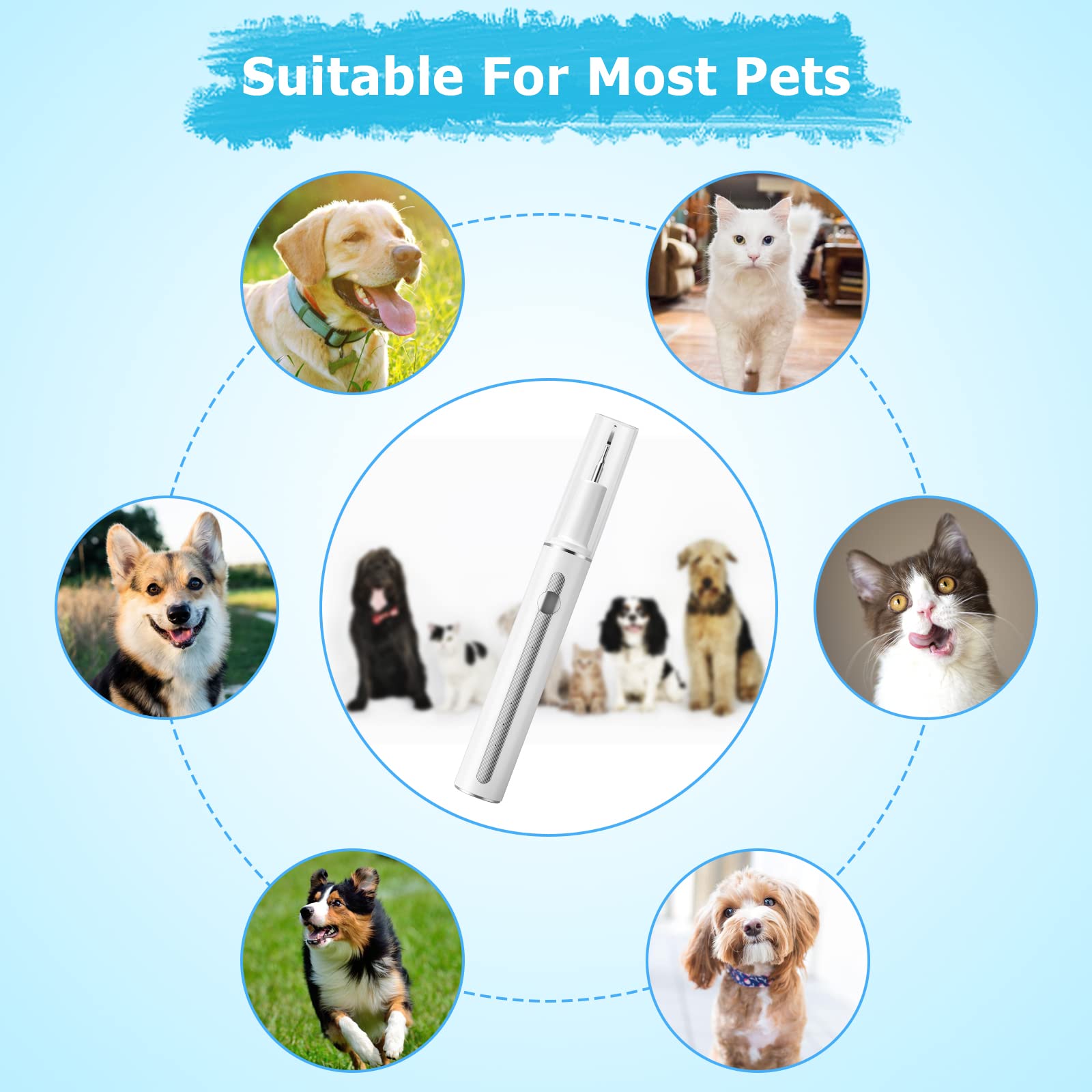prabensei Pet Teeth Cleaning Kit with LED Light, 3 Replaceable Heads and Mouth Mirror, 3 Modes Dental Care Dog Teeth Cleaner, Home Whitening Tool