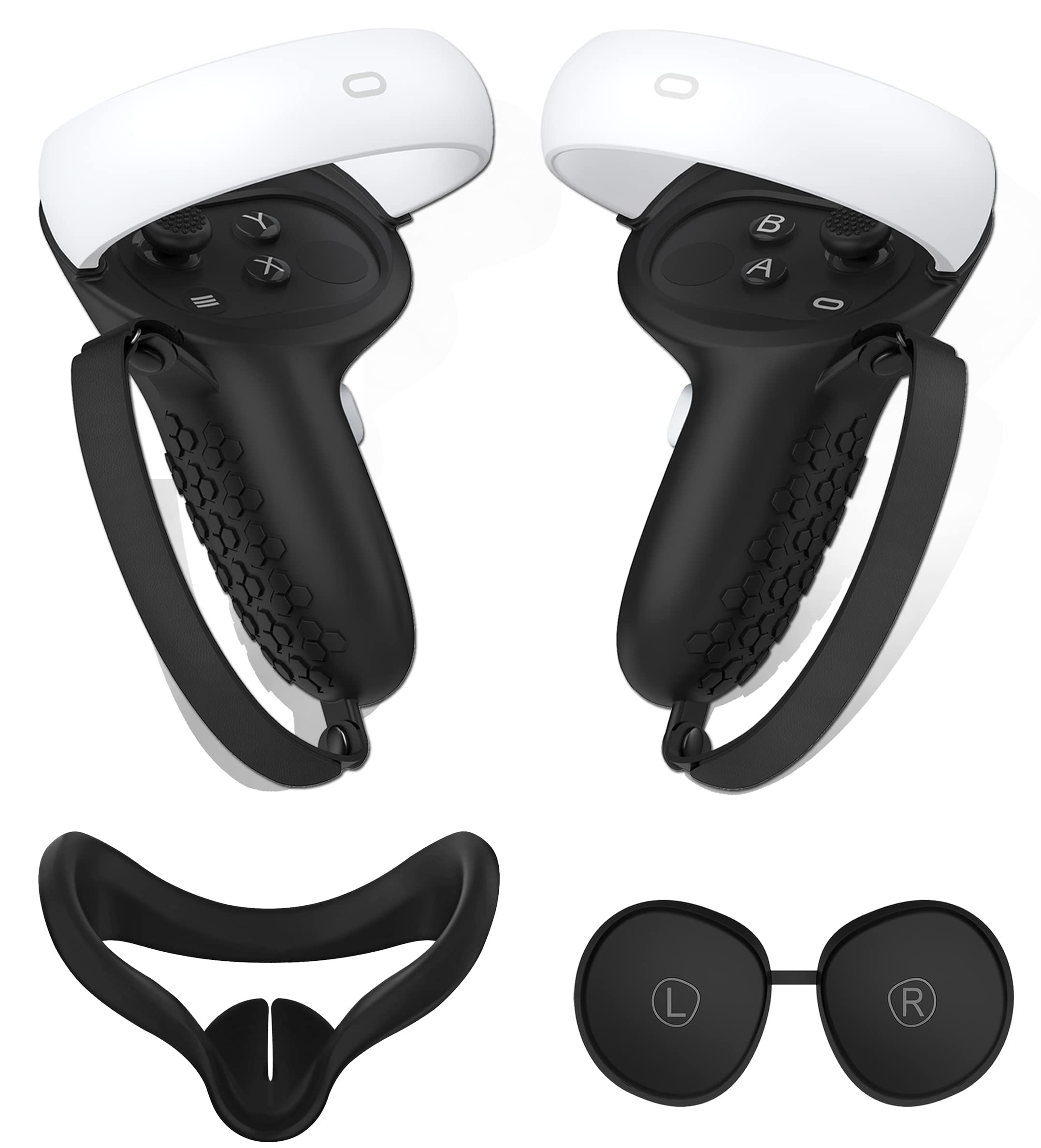 MUGEYMYD Accessories for Oculus/Mete Quest 2 ,3 in 1 VR Accessories:Touch Controller Grips Cover & Silicone Face Cover and Lens Protect Cover Compatible with Quest 2,Enhance VR Experience (Black)