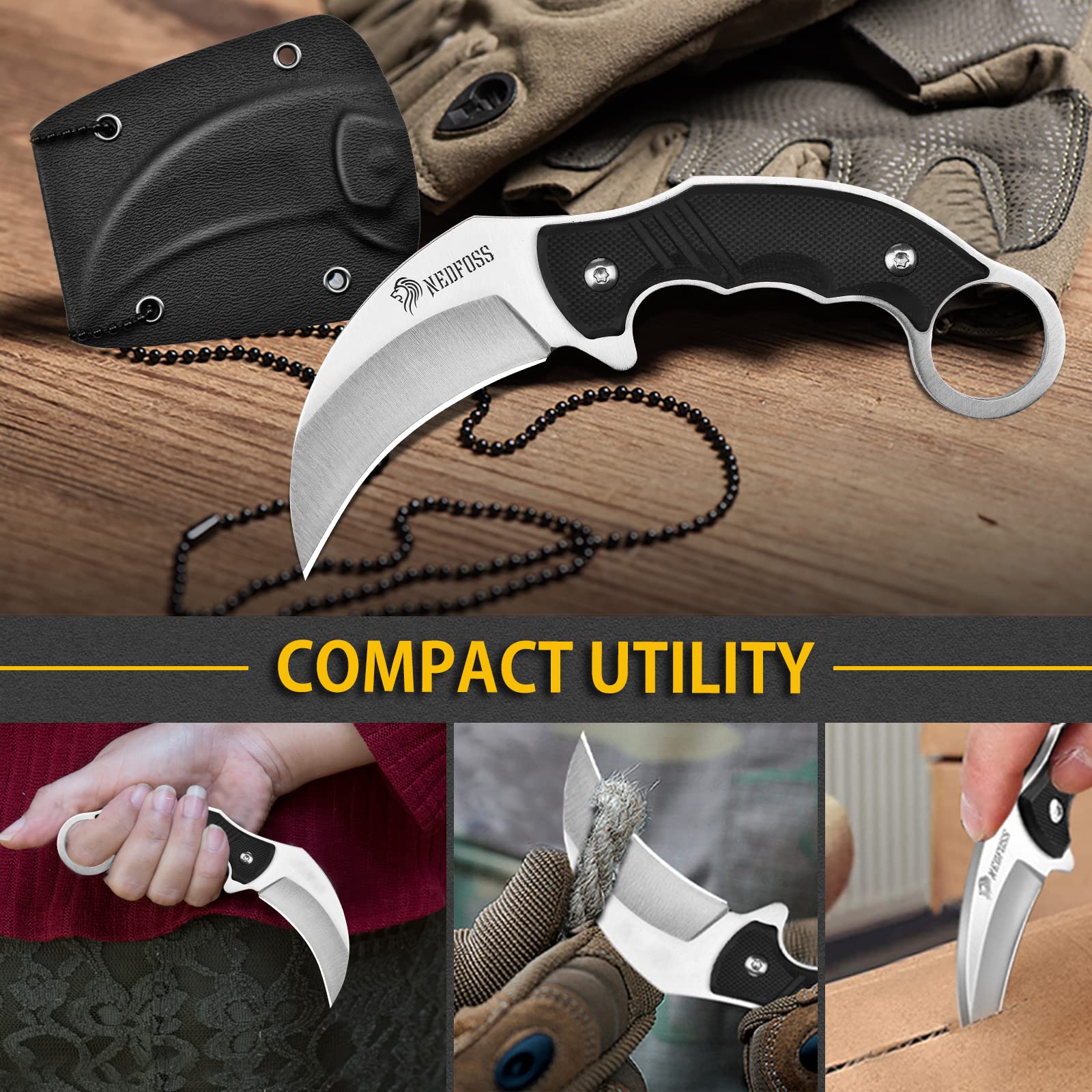 NedFoss Neck Knife, 5.3" Mini Fixed Blade Knife for Men & Women, Compact EDC Necklace Knife with Sheath, G10 Handle, Small Knife Necklace for EDC, Outdoor, Hiking