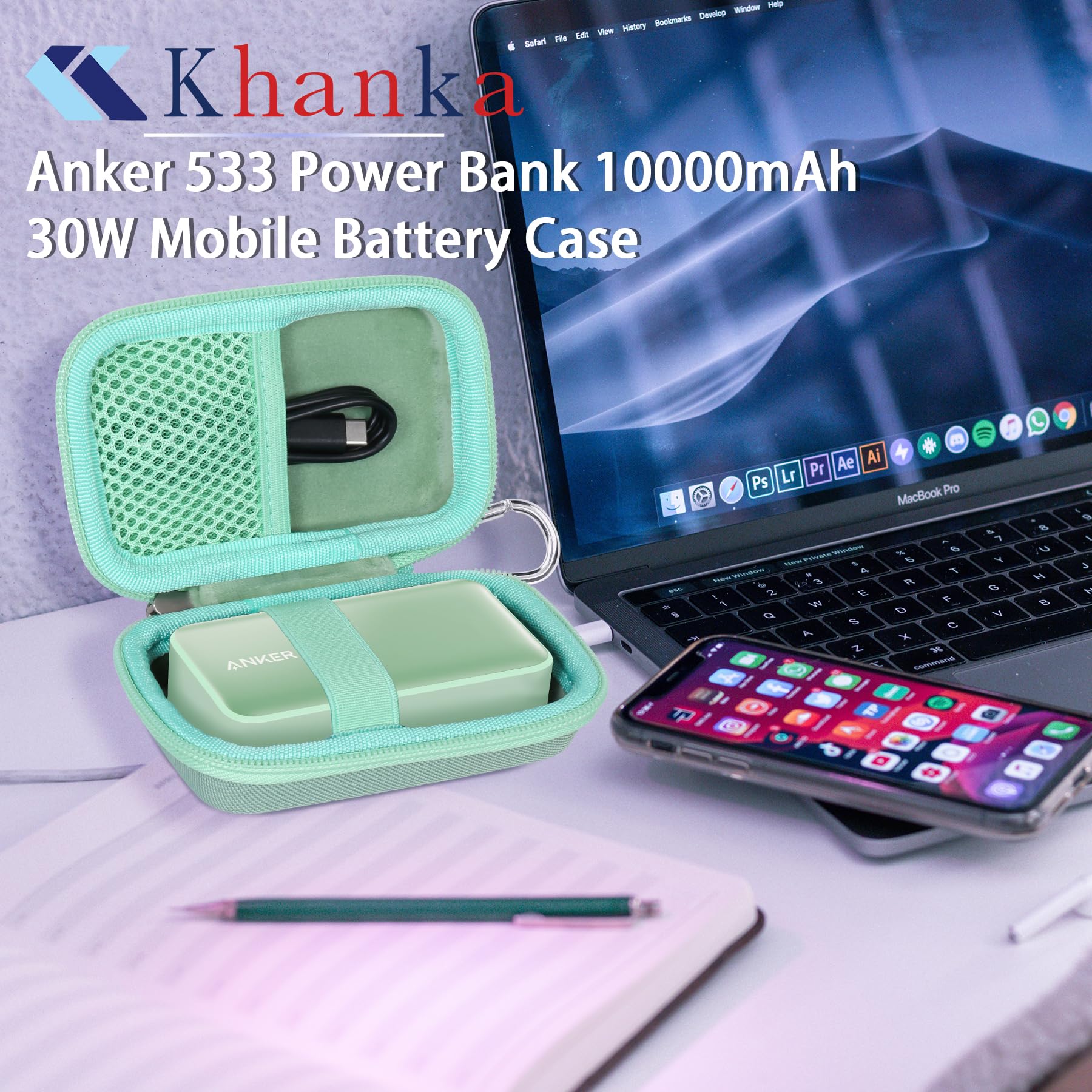 khanka Hard Travel Case Replacement for Anker 533 Power Bank/Anker Nano Power Bank,10000mAh Portable Charger (PD 30W max. Leistung),Case Only(Green)