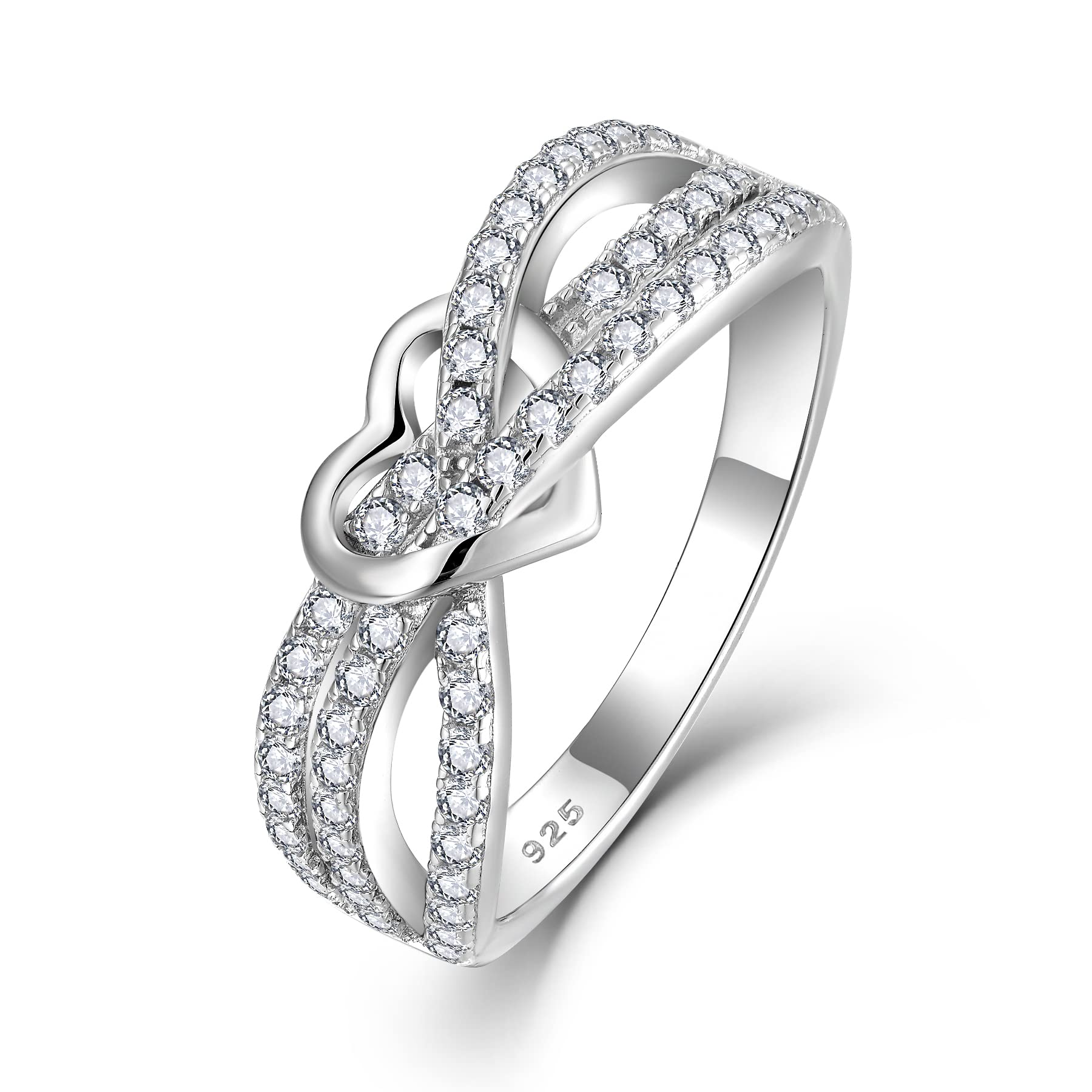PAZEEN 925 Sterling Silver Dainty Ring Bridal Engagement Wedding Band Heart-shaped Cross Statement Ring with Cubic zirconia Promise Ring for Her size6