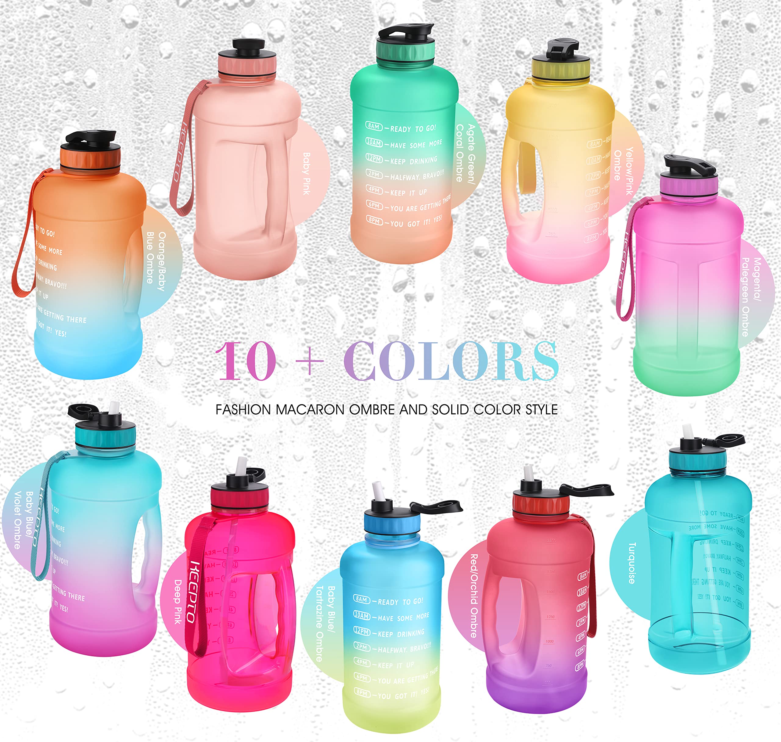 KEEPTO 64 oz Water Bottles with Times to Drink,BPA Free Motivational Gallon Water Jug with Straw,DeepPink