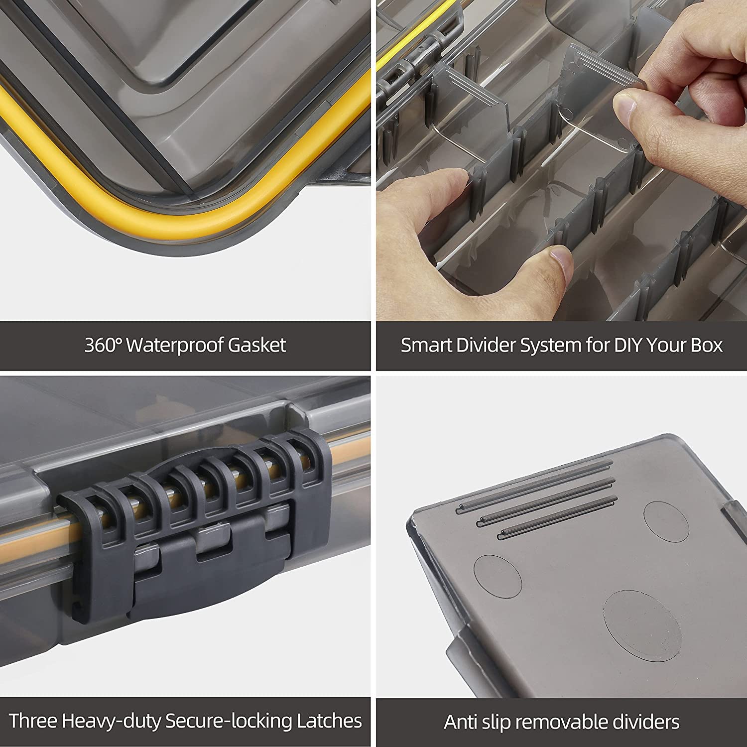 KEESHINE Waterproof Fishing Tackle Box, 3600 Tray Organizer with Adjustable Dividers,Sun Protection, Thicker Frame