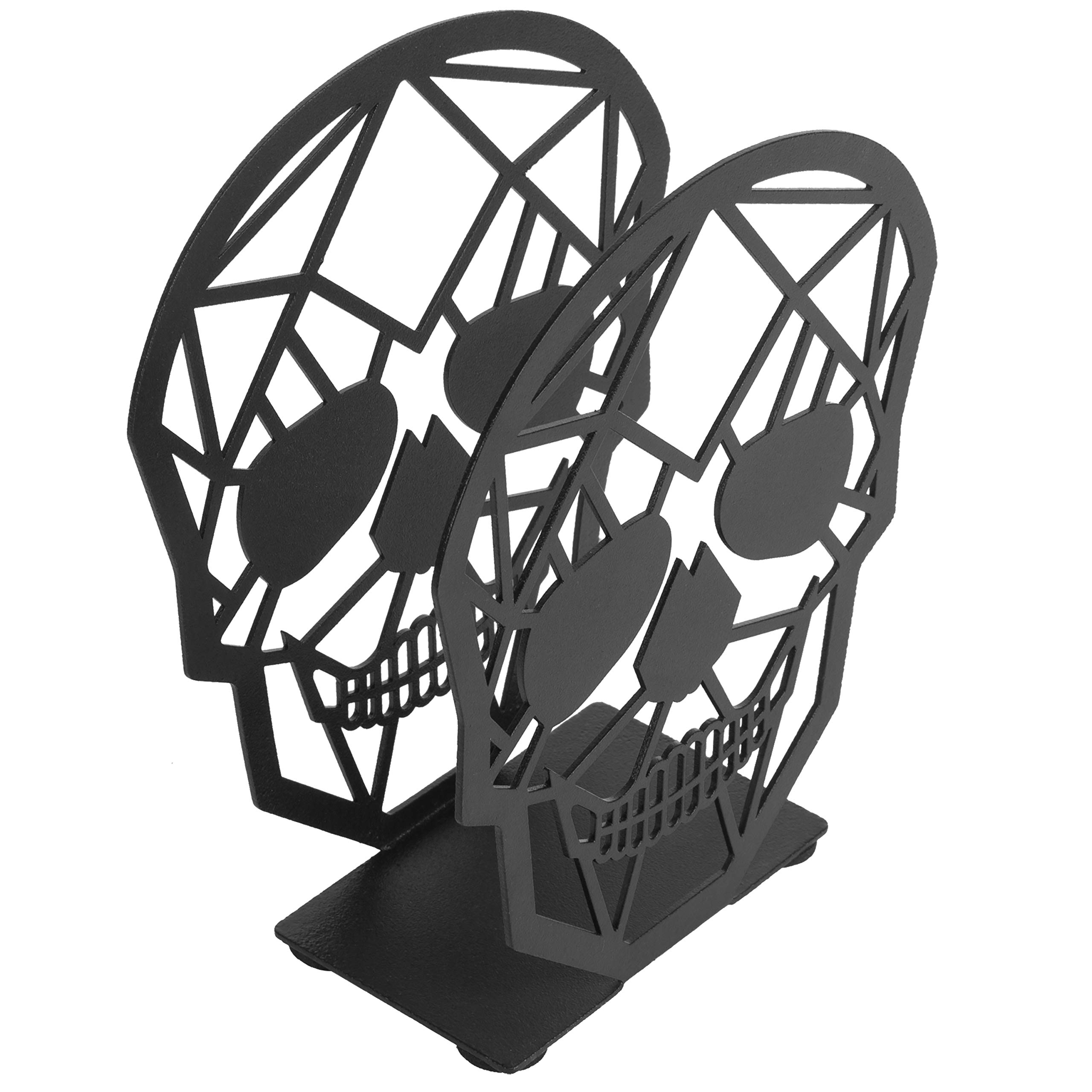 MyGift Matte Black Metal Halloween Napkin Holder with Cutout Skull Design, Dinner Cocktail Novelty Napkin Holder for Square Paper Napkin