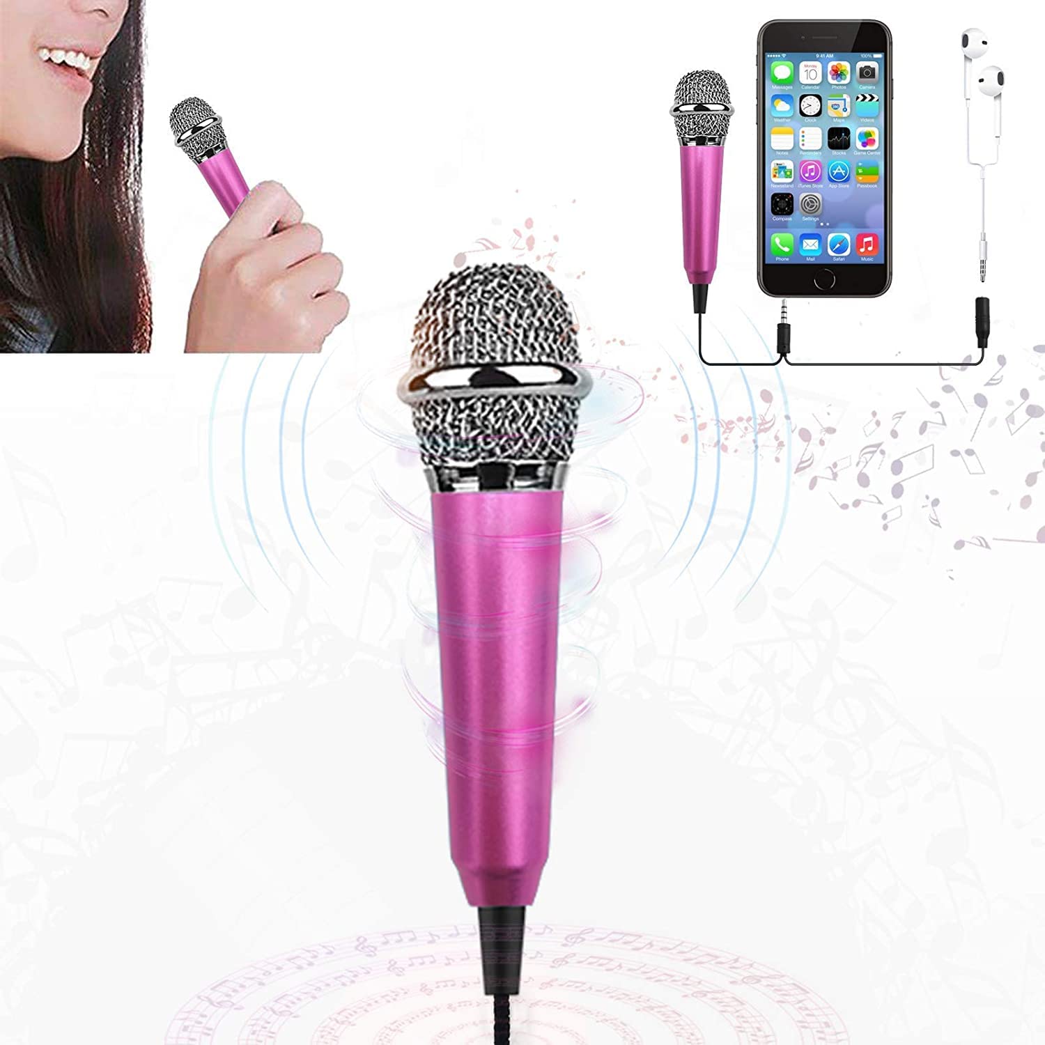 Mini Microphone Tiny Microphone Karaoke Tiny Portable Vocal and Recording for Mobile Phone Laptop Notebook Apple iPhone Samsung Android(2psc Blue Silver)