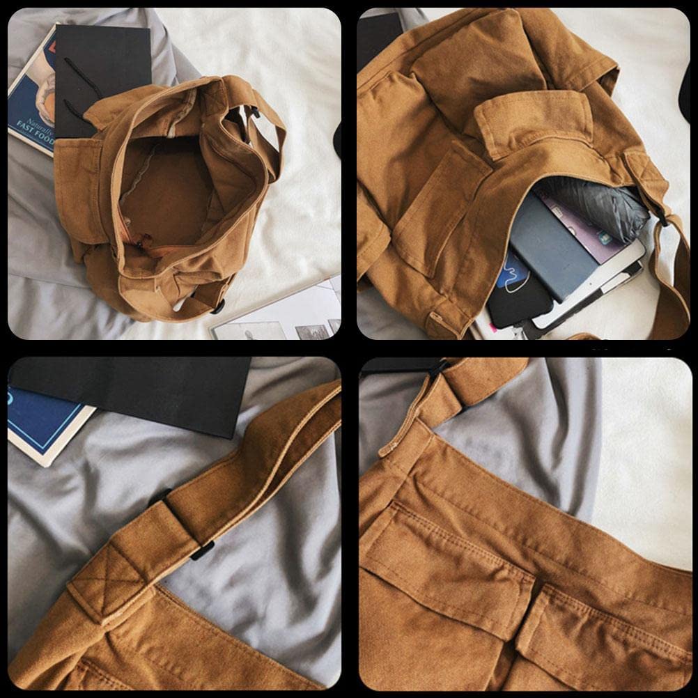 Messenger Bag Unisex Canvas Shoulder Bag Large Capacity Crossbody Bag with Multiple Pockets Vintage Hobo Shoulder Tote Bag (black)