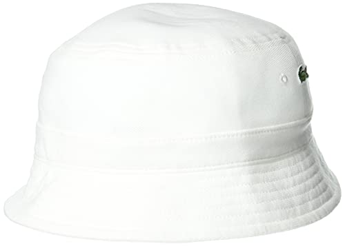 Lacoste Mens Solid Little Croc Pique Bucket Hat, White, Small-Medium