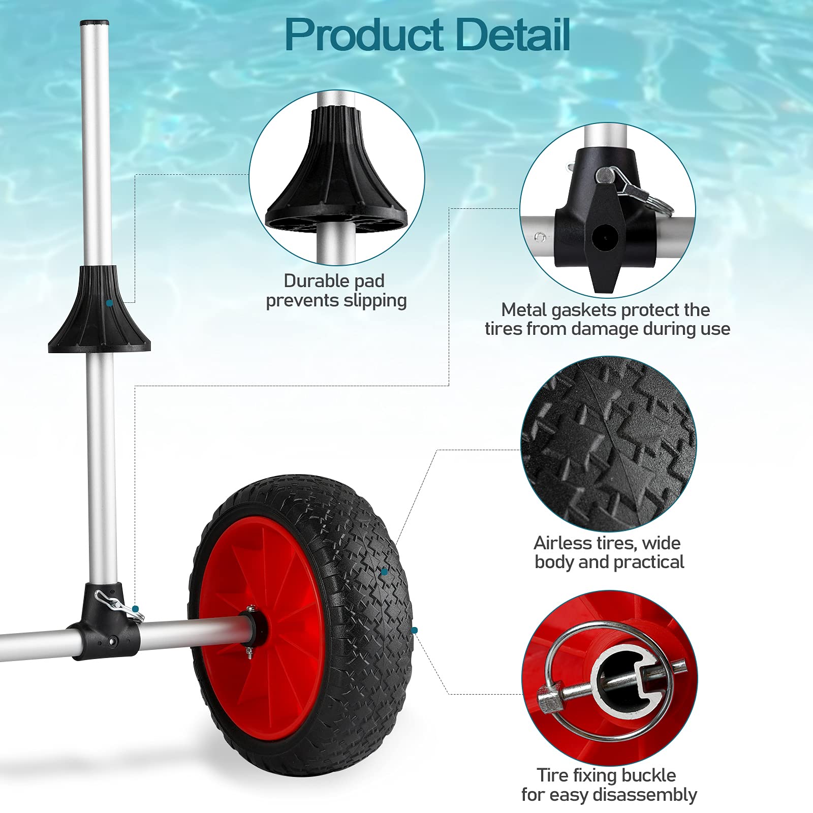 Lilithye Kayak Cart Dolly Scupper Portable Sit On Top Plug in Kayak Trolley Cart Universal Width Adjustable Solid Aluminum Wheel Cart for Kayak