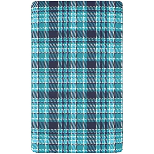 Plaid Themed Fitted Crib Sheet,Standard Crib Mattress Fitted Sheet Toddler Bed Mattress Sheets-Baby Crib Sheets for Girl or Boy,28“ x52“,Dark Blue Aqua White