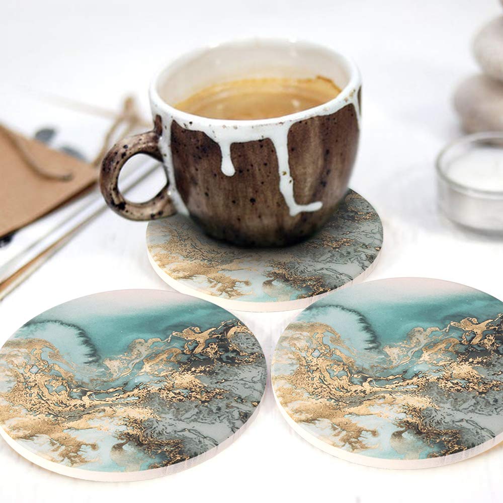 Lahome Marble Pattern Coasters - Round Drinks Absorbent Stone Coaster Set with Ceramic Stone and Cork Base for Kinds of Mugs and Cups (Pink, Set of 6)
