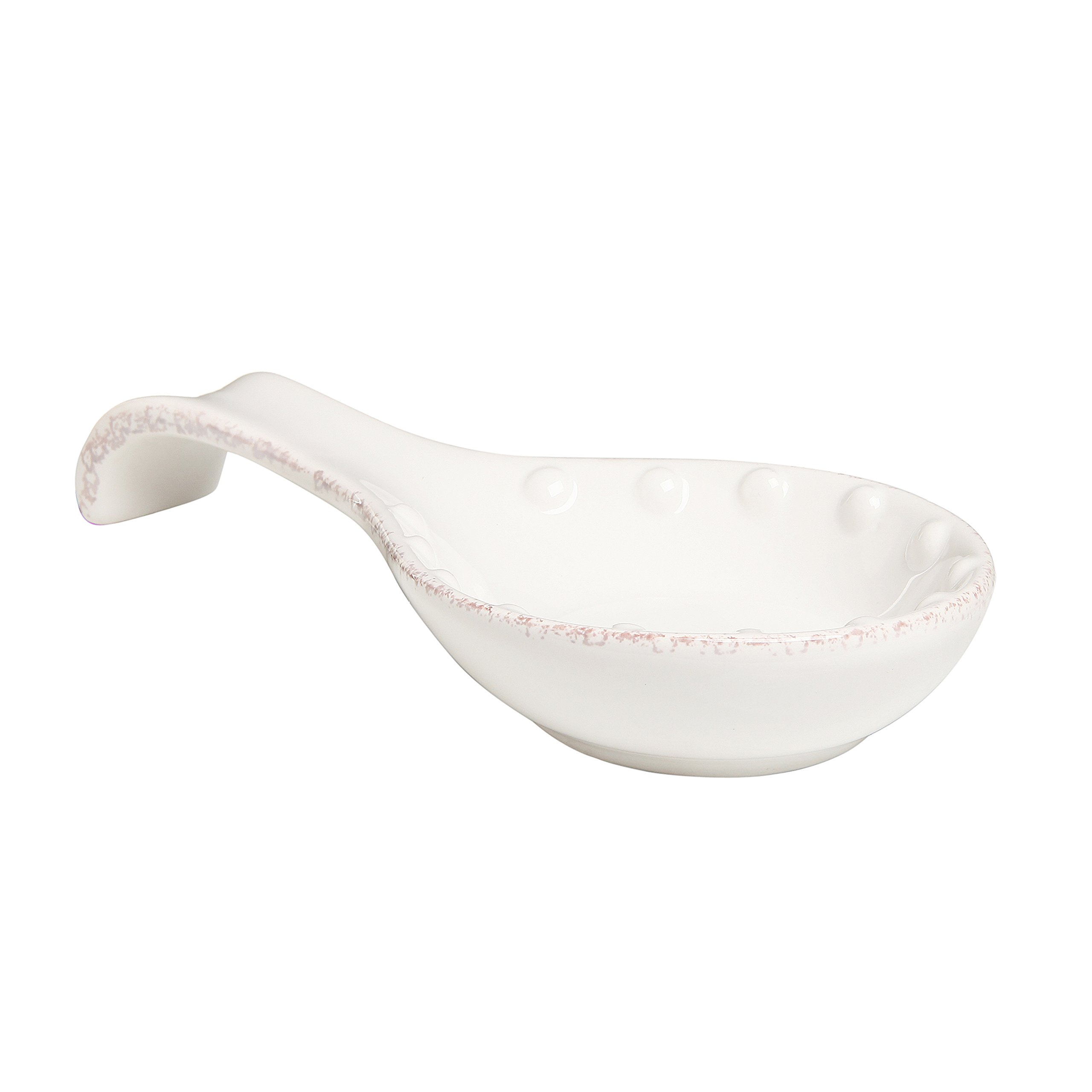 MyGift® White Ceramic Spoon Rest with Dot Design, Countertop Cooking Spoon and Ladle Holder
