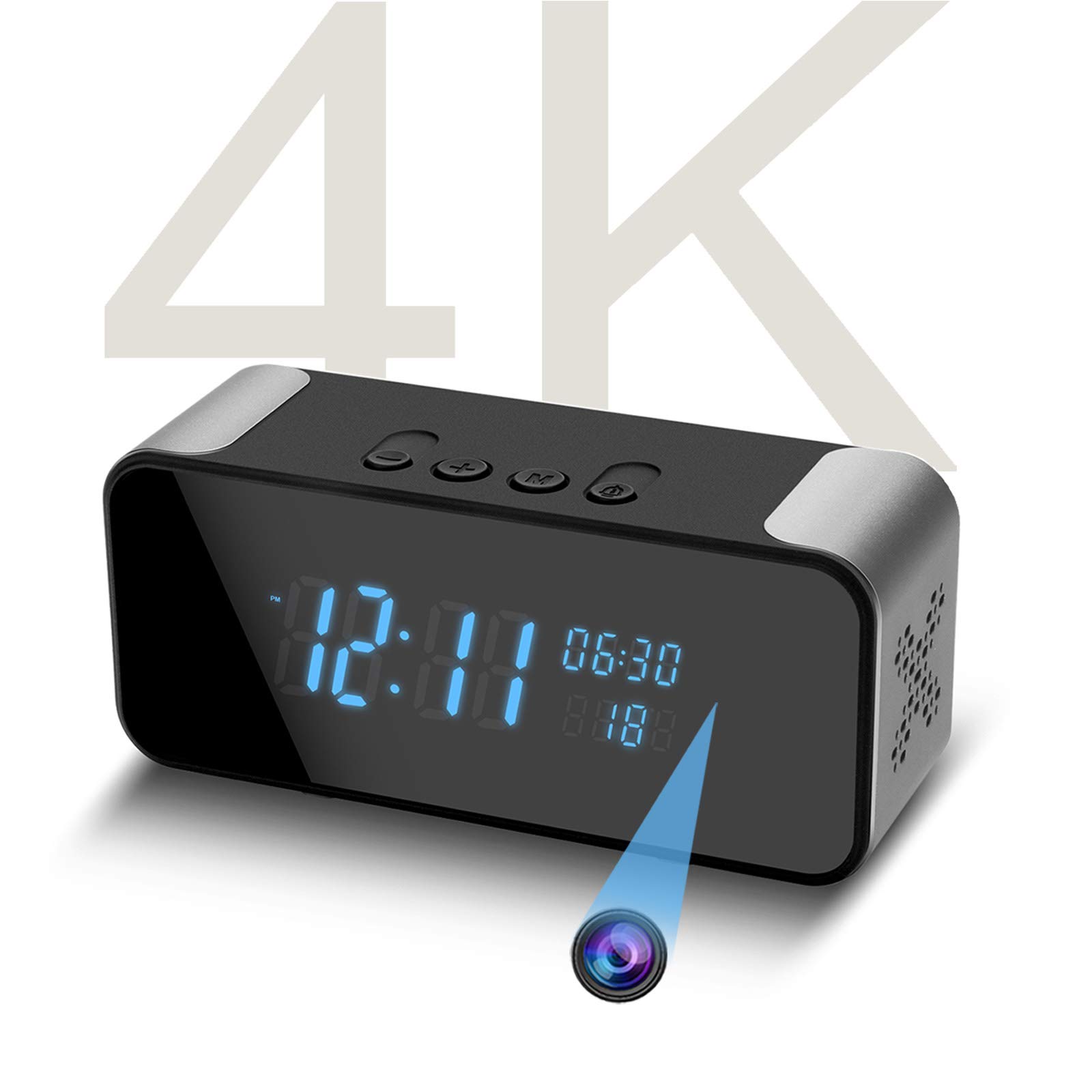 QAOLZCC WiFi-Hidden-Spy-Camera, Alarm Clock with Bluetooth Speaker 1080p/2K/4K Full HD Wireless Nanny Cam with Night Vision and Motion Detection Alarm, Security Recording with App