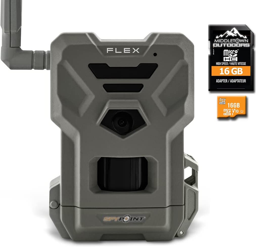 Middletown Outdoors Spypoint Flex Cellular Trail Camera with 16GB Micro SD Card, Dual SIM Connectivity, 1080P Videos, 33MP HD Trail Camera Bundle