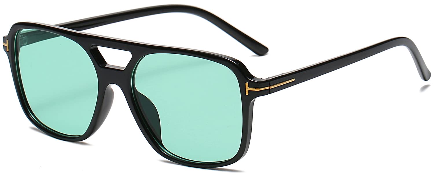 PAMIX Trendy Retro Vintage 70s Square Aviator Sunglasses for Women Men Tinted Shades Cool Cute UV Protection Aesthetic Accessories (Light Green Lens)