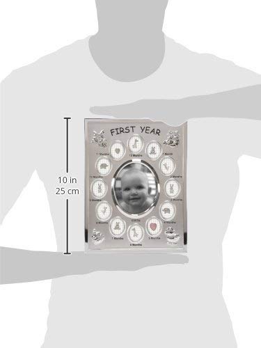 Malden International Designs Baby's First Year Collage Picture Frame, 13 Option, 1-3.5x4, 12-1x1, Silver