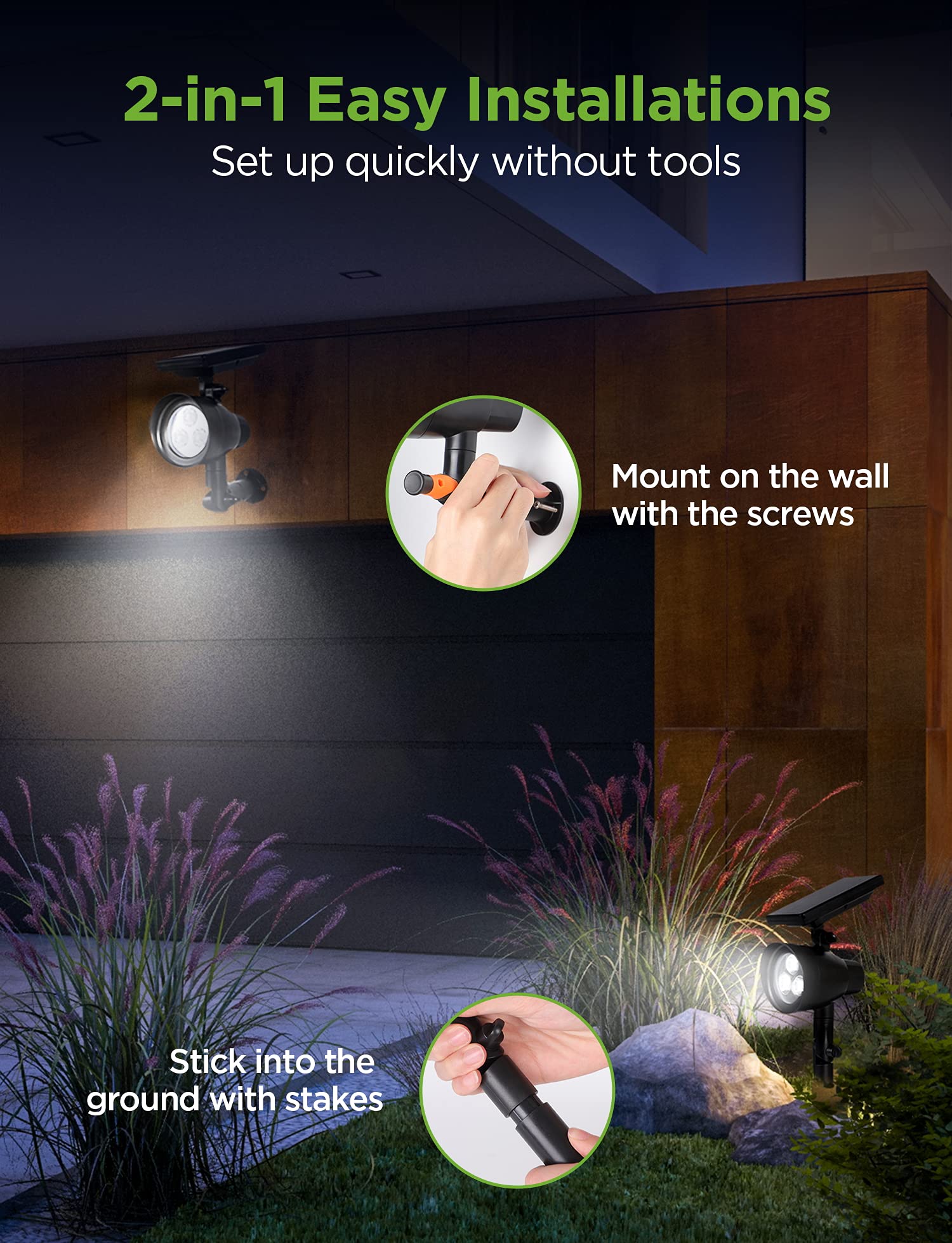InnoGear Solar Lights, 2-in-1 Waterproof 3 LED Solar Spotlights Adjustable Wall Light Landscape Lighting Security Light Outdoor Auto On/Off for Patio Deck Yard Garden Driveway, Pack of 2