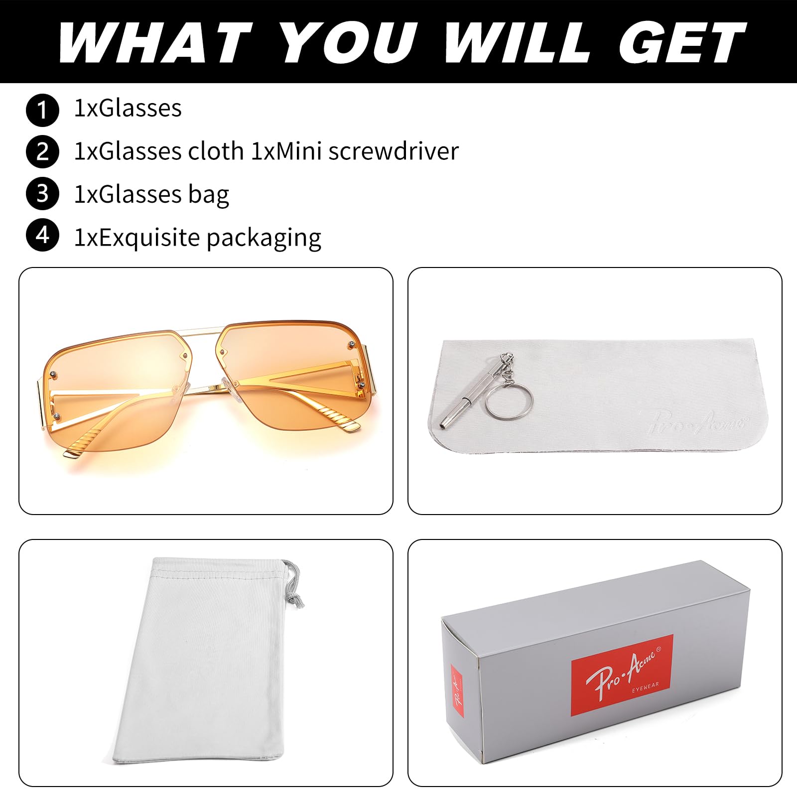 Pro Acme Aviator Sunglasses Women Men Trendy Rimless Frame Retro Square Shades Large Metal Sun Glasses(Champagne)