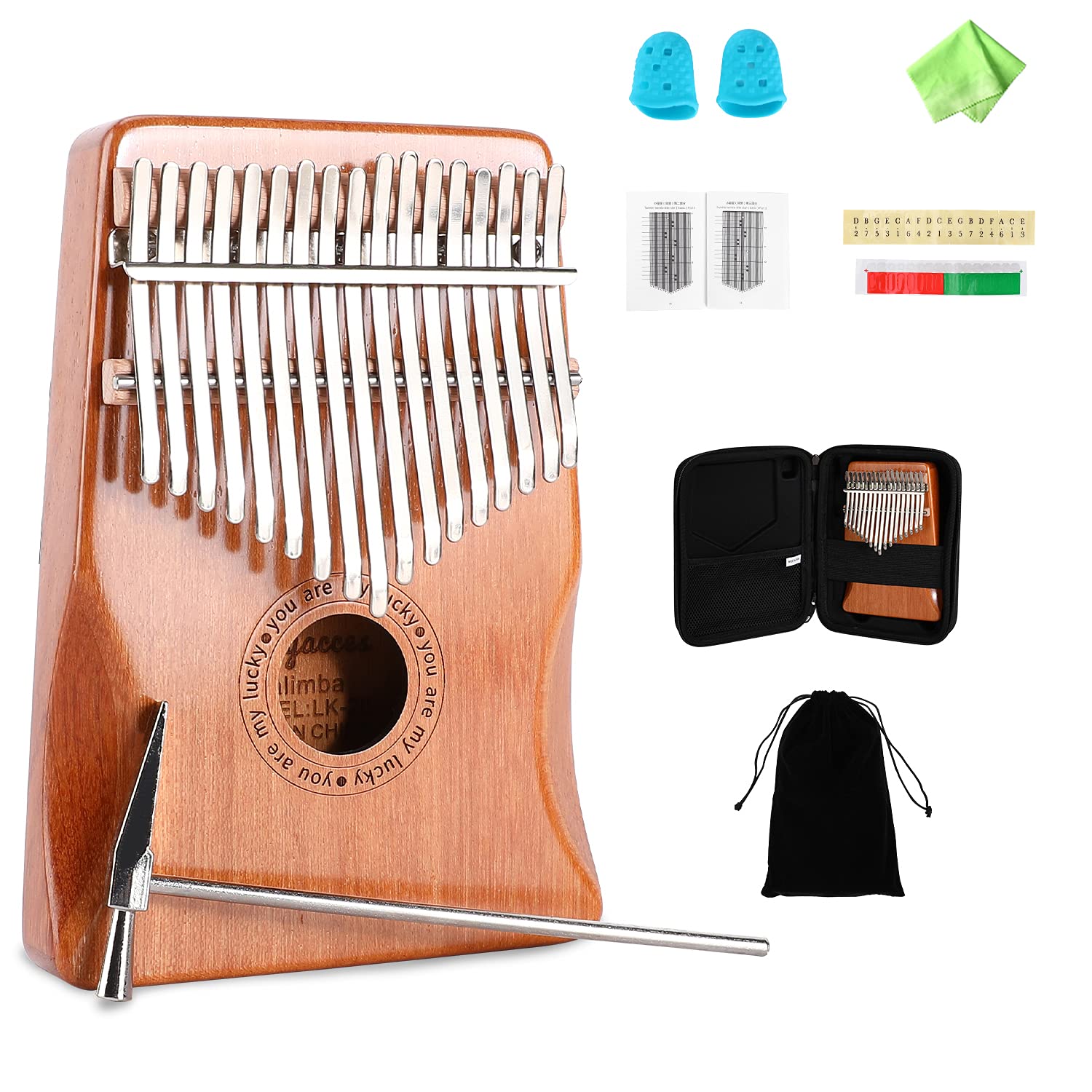 Ladyacces Kalimba Thumb Piano 17 Key Portable Mbira Finger Piano Musical Instrument Gift