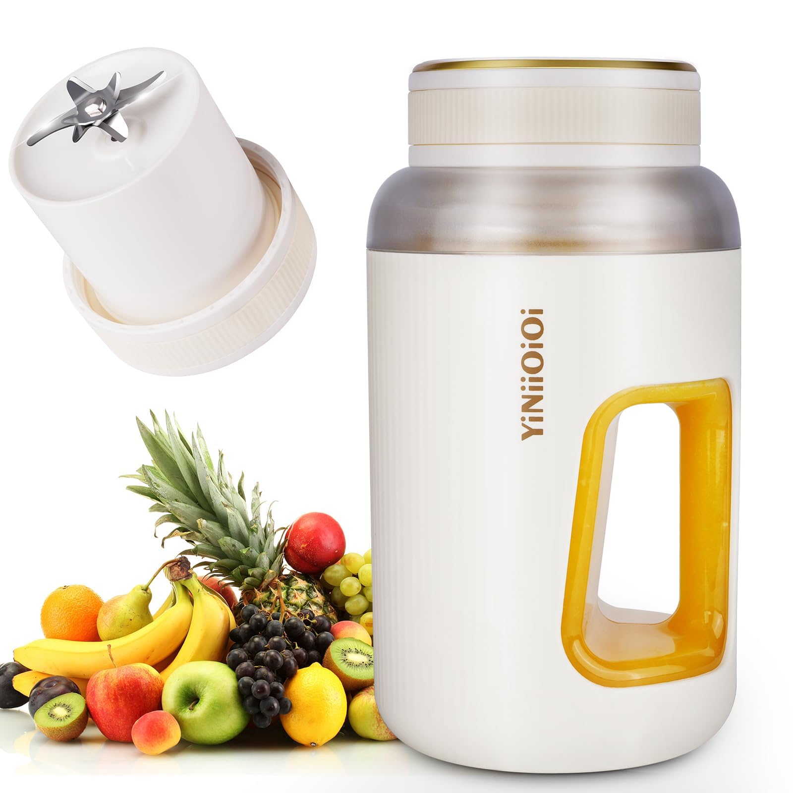 Portable Blender, 24 oz Personal Blender for Smoothies and Protein Shakes with 10 Blades, Portable Juicer Blender with Travel Lid, Rechargeable Small Blender Cup for Travel, Sports (White)