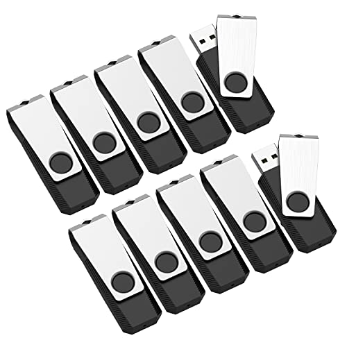 K&ZZ 16GB 10 Pack USB Flash Drives 16 GB Swivel USB 2.0 Memory Stick Flash Drive 16G USB Drive Flash Thumb Drive Pendrives with LED Indicator, Black