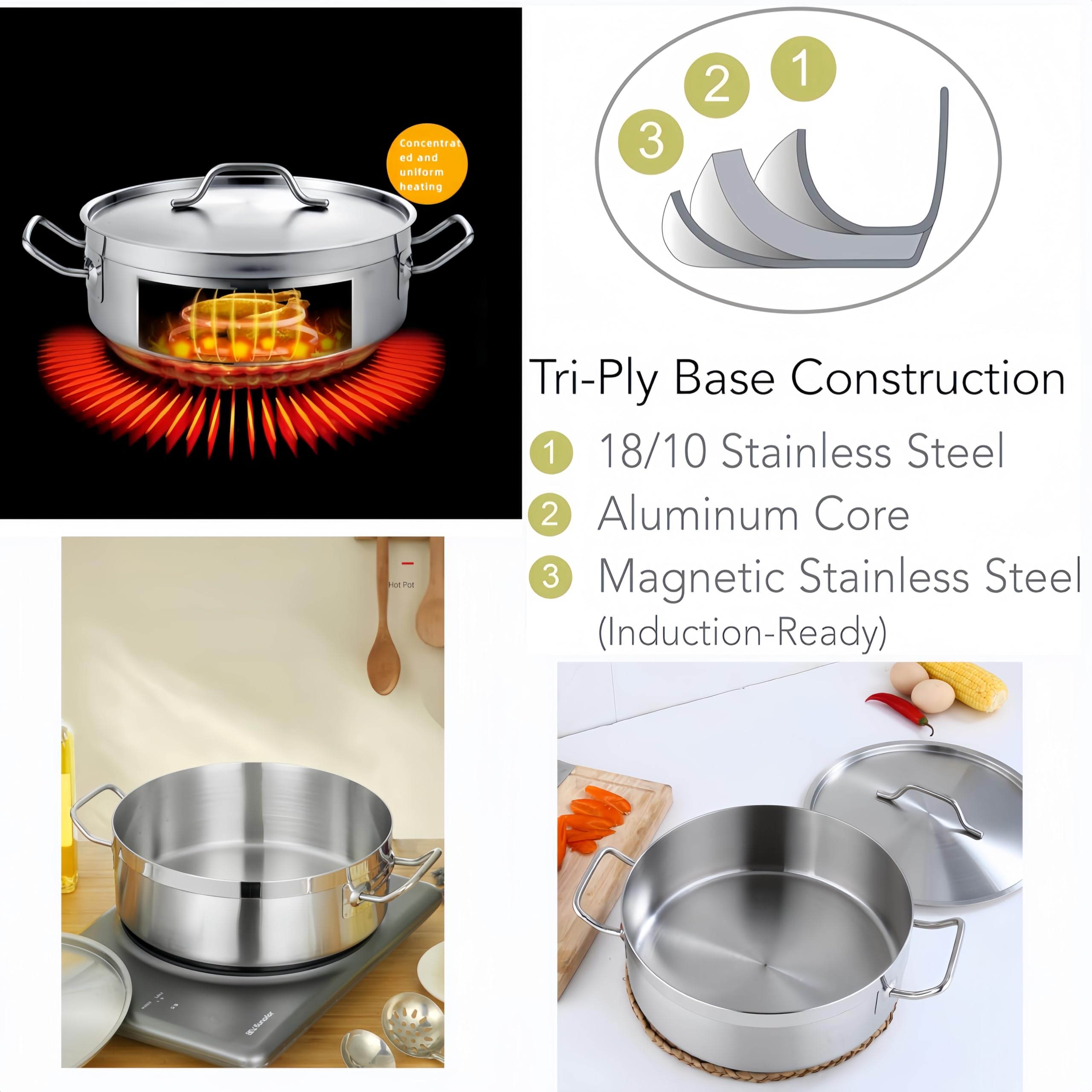 Stainless Steel Round Soup Pot: Polished Stock Pot with Lid, Handle & Versatile Compatibility for All Heat Sources - Dishwasher &Oven Safe for Effortless Pasta and Cooking Pleasures! (Φ6.3"x2.4")