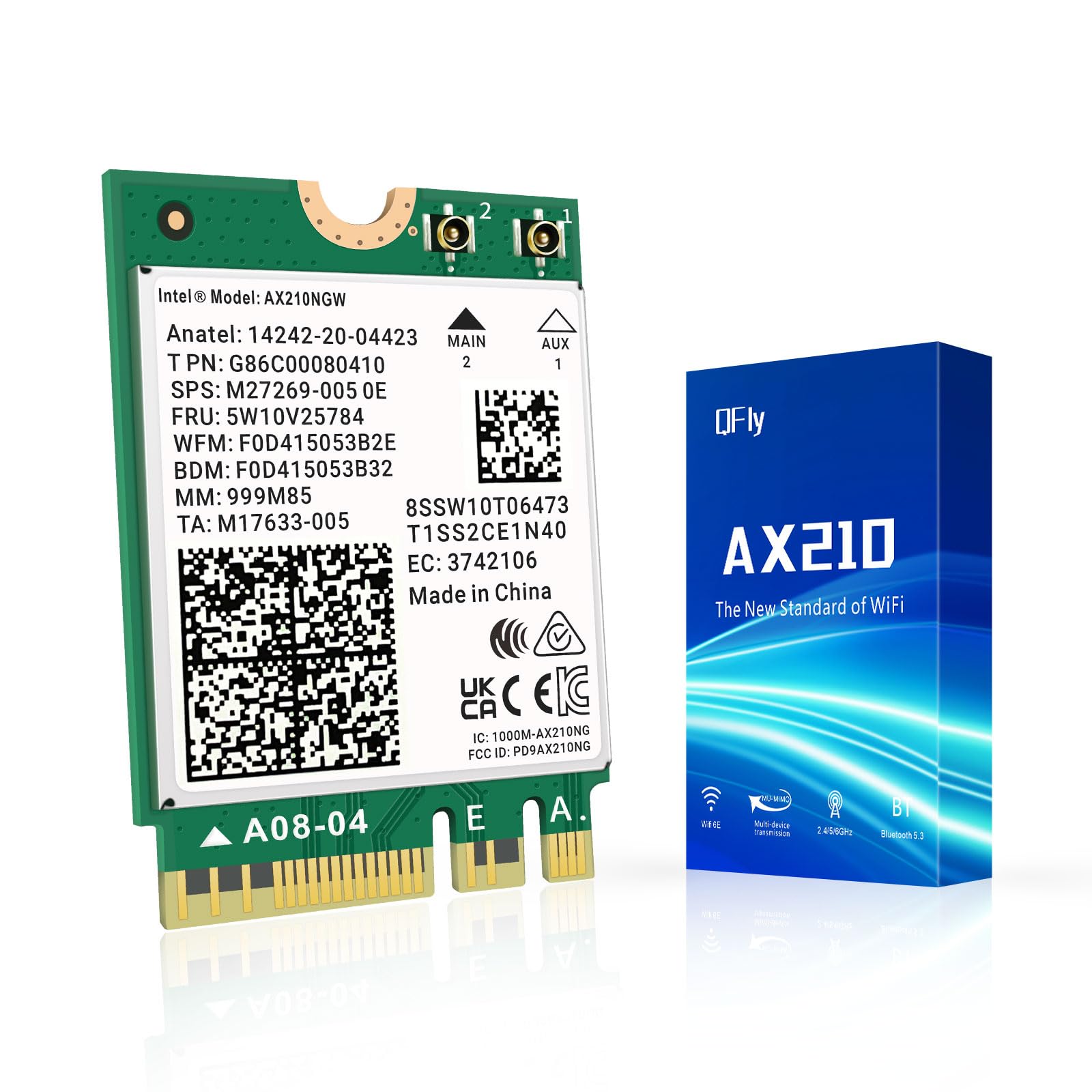 QFly WiFi 6 Card AX200NGW Wireless Network Card 2.4GHz 5GHz MU-MIMO Wi-Fi 6 (802.11ax) Module Adapter with Bluetooth 5.2 for PC Laptop Support Windows 10/11 64bit Gigabit M.2/NGFF