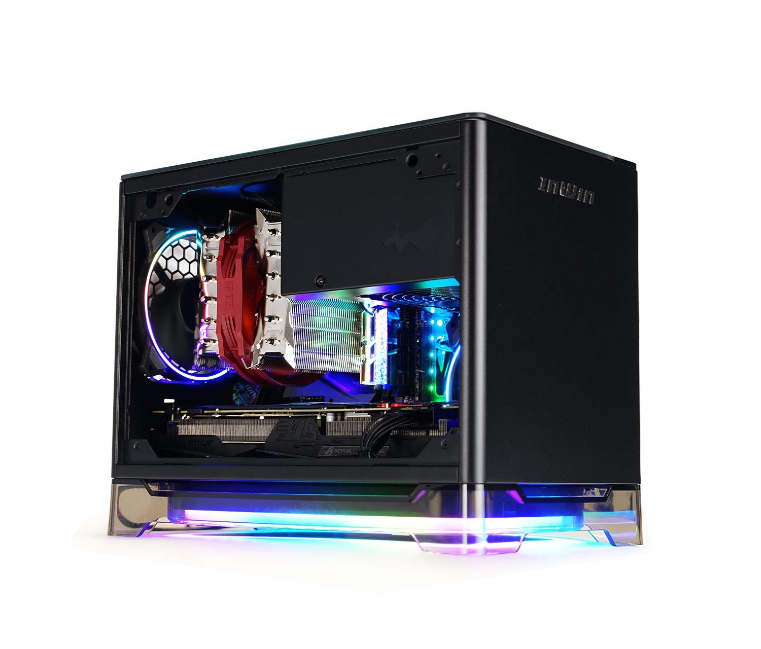 InWin A1 Plus Black Mini-ITX Tower with Integrated ARGB Lighting - 650W Gold 80 Plus Power Supply - Qi Wireless Phone Charger - Computer Chassis Case