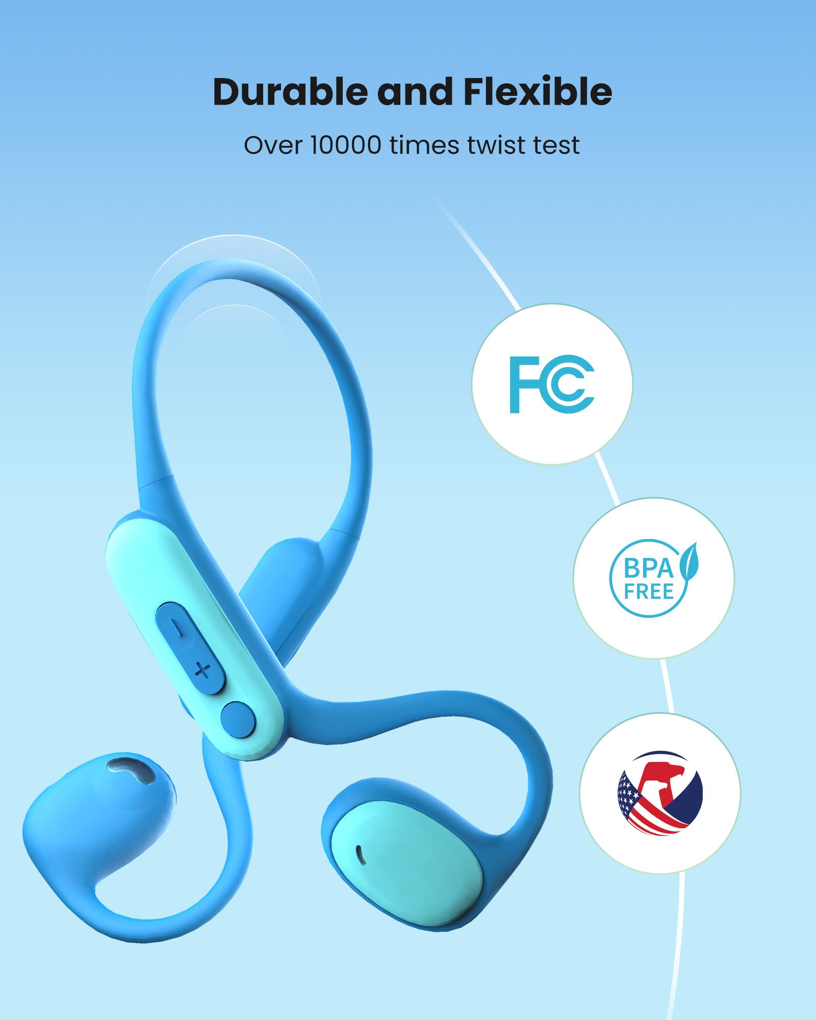 Hinersound Kids Bluetooth Headphones Open Ear Air Conduction,70/85/94dB Volume Control Ultra-Light Wireless Sport Kids Earbuds for Children Travel/Running/Cycling