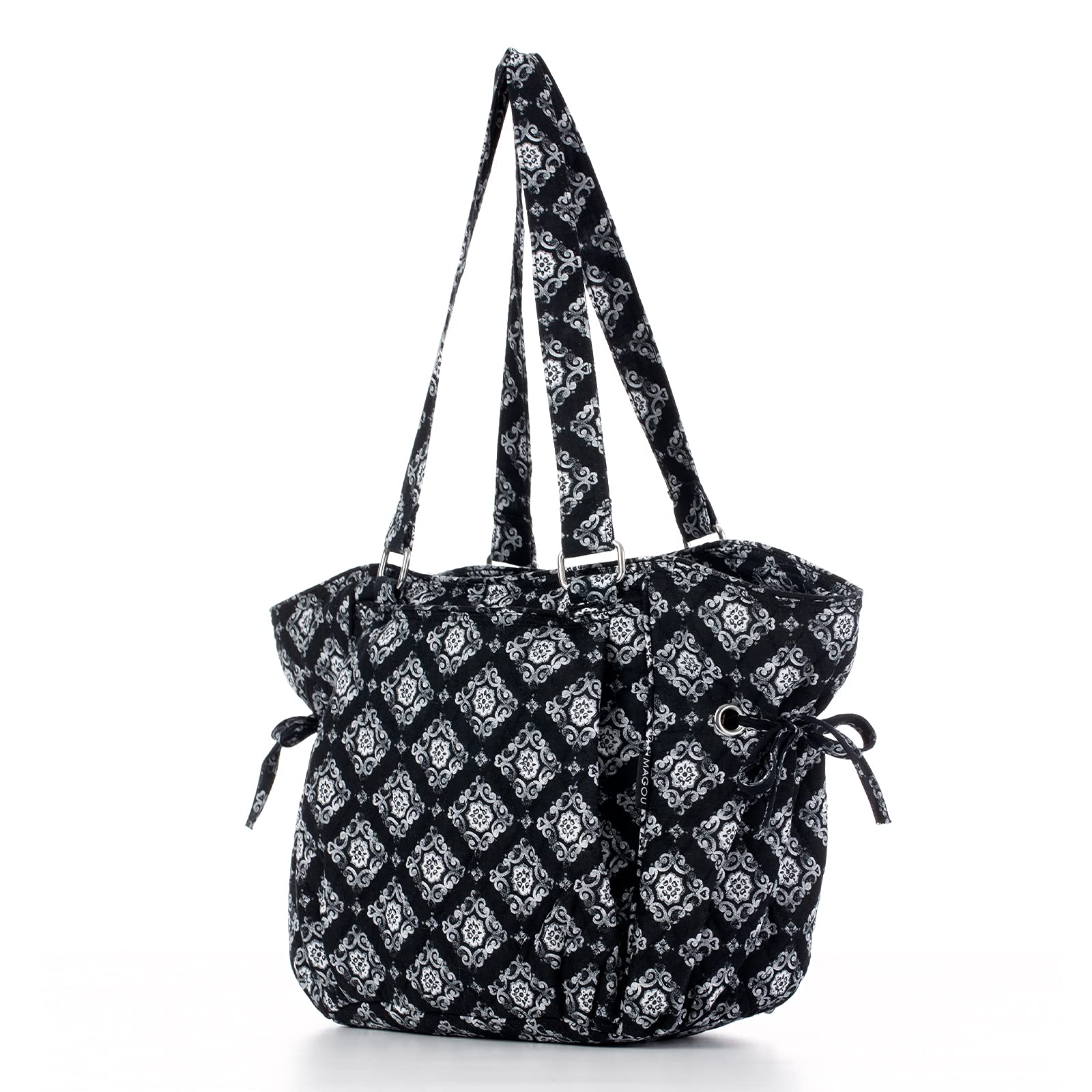Magou Quilted Tote Bag for Women Signature Cotton Shoulder Bag Lightweight Handbag for Shopping Workout