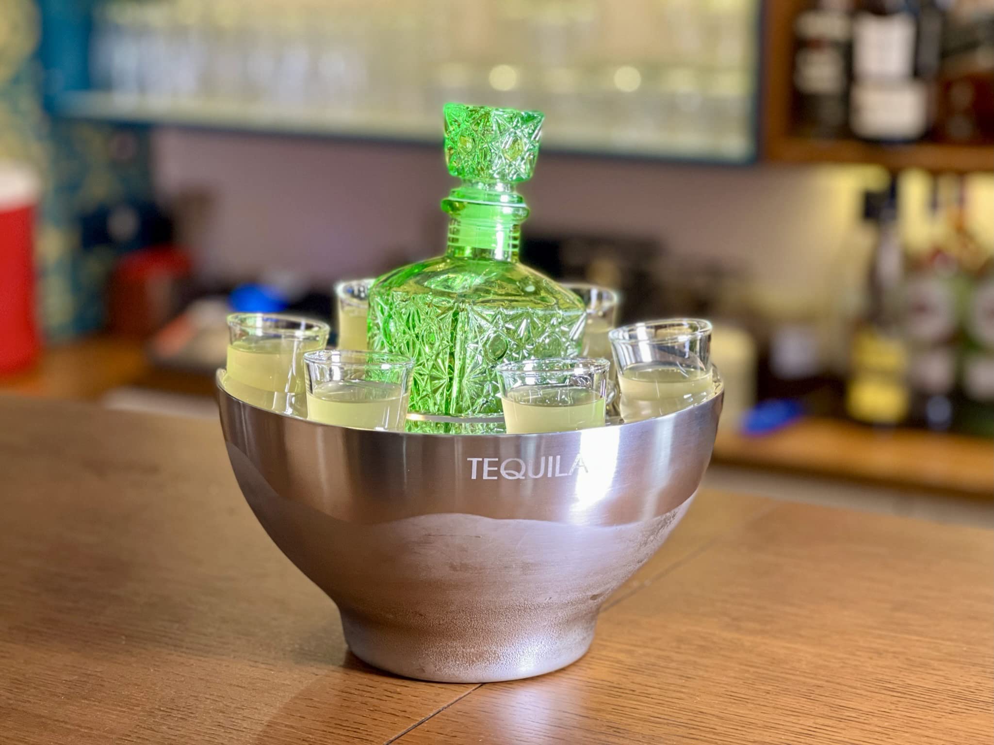 Maverick Unity Tequila Glasses and Bottle Holder on Ice, Tequila Gift Set, 6 Shot Glasses included - Tequila serving set.