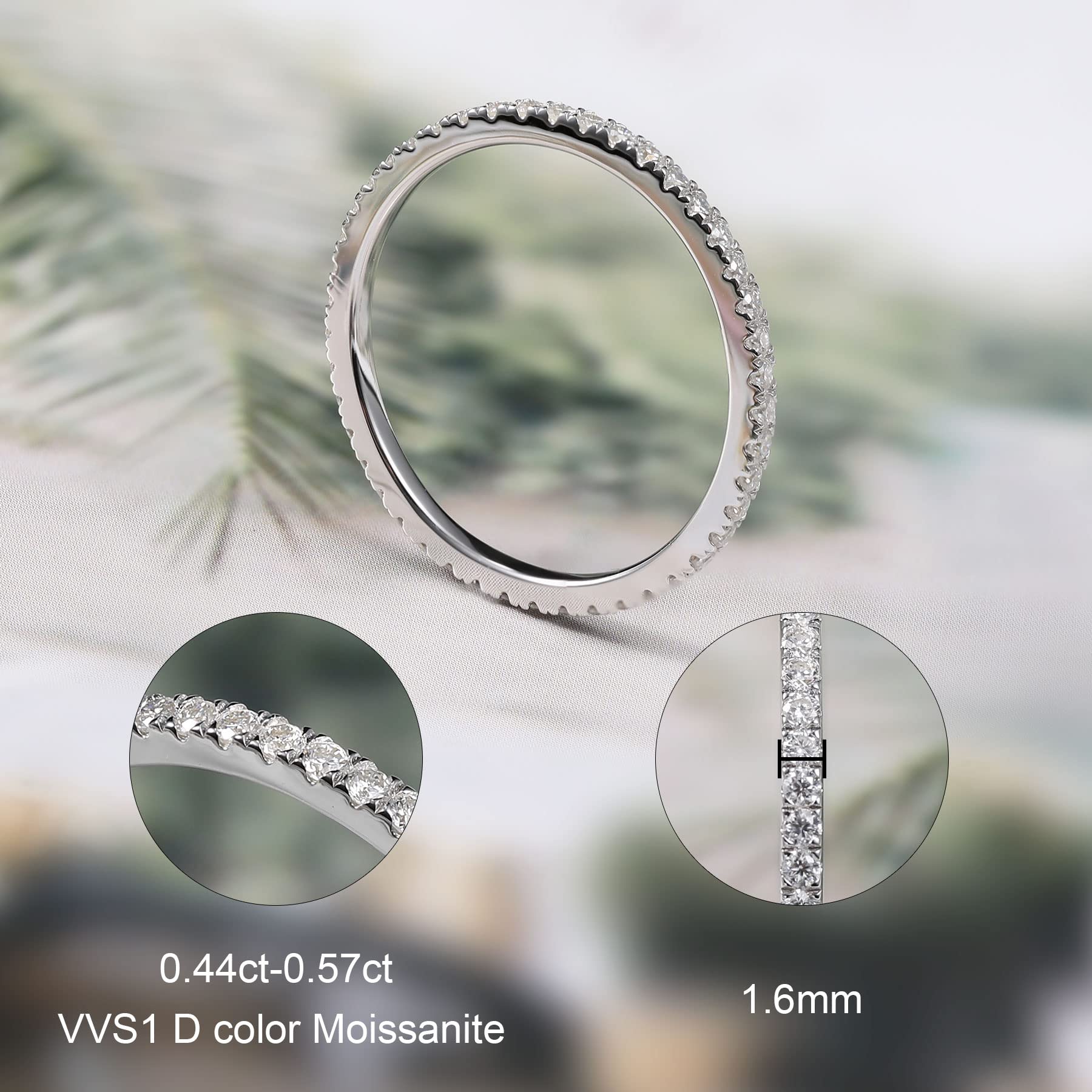 Ladylike Moissanite Wedding Band Full Eternity Rings for Women Sterling Silver 18K White Gold Plated 0.44-0.57 Carat D Color VVS1 Stackable Lab Created Diamond Engagement Anniversary Band Size 7