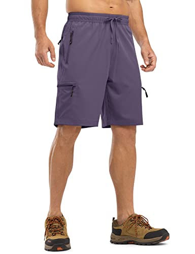 TBMPOY Men's Hiking Shorts with 5 Zip Pockets 9'' Lightweight Outdoor Work Athletic Short for Men Travel Running Purple Grey XXL